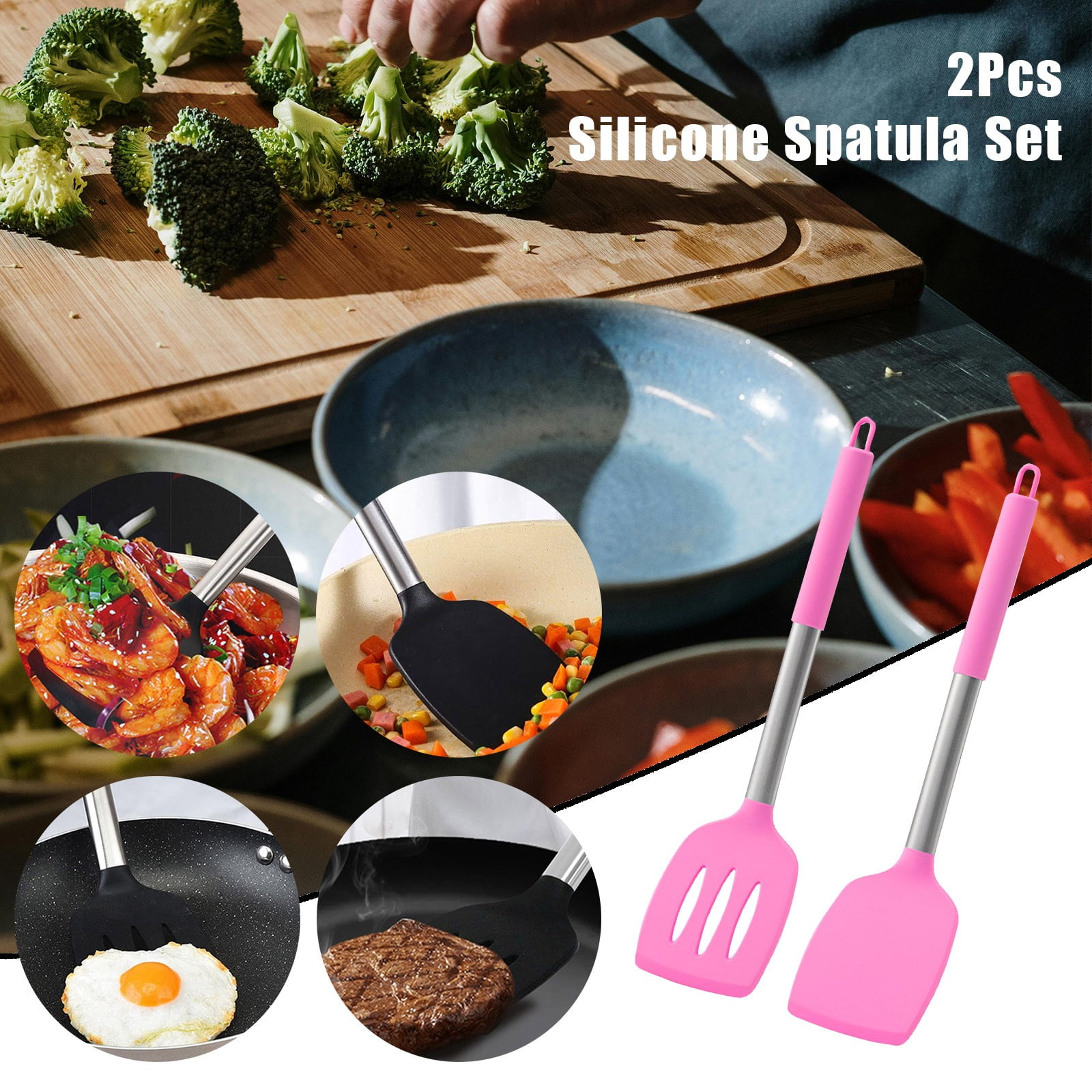 2-Pack Silicone Spatulas for Nonstick Pans - Solid & Slotted Cooking ...