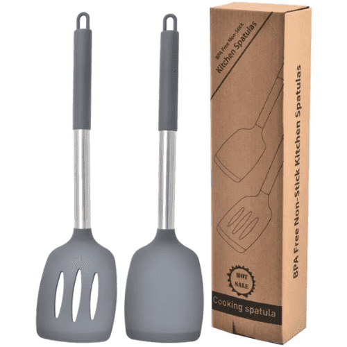 Silicone Turner Spatulas Set – 2-Pack Heat-Resistant Non-Stick Kitchen Utensils (Slotted & Solid ...