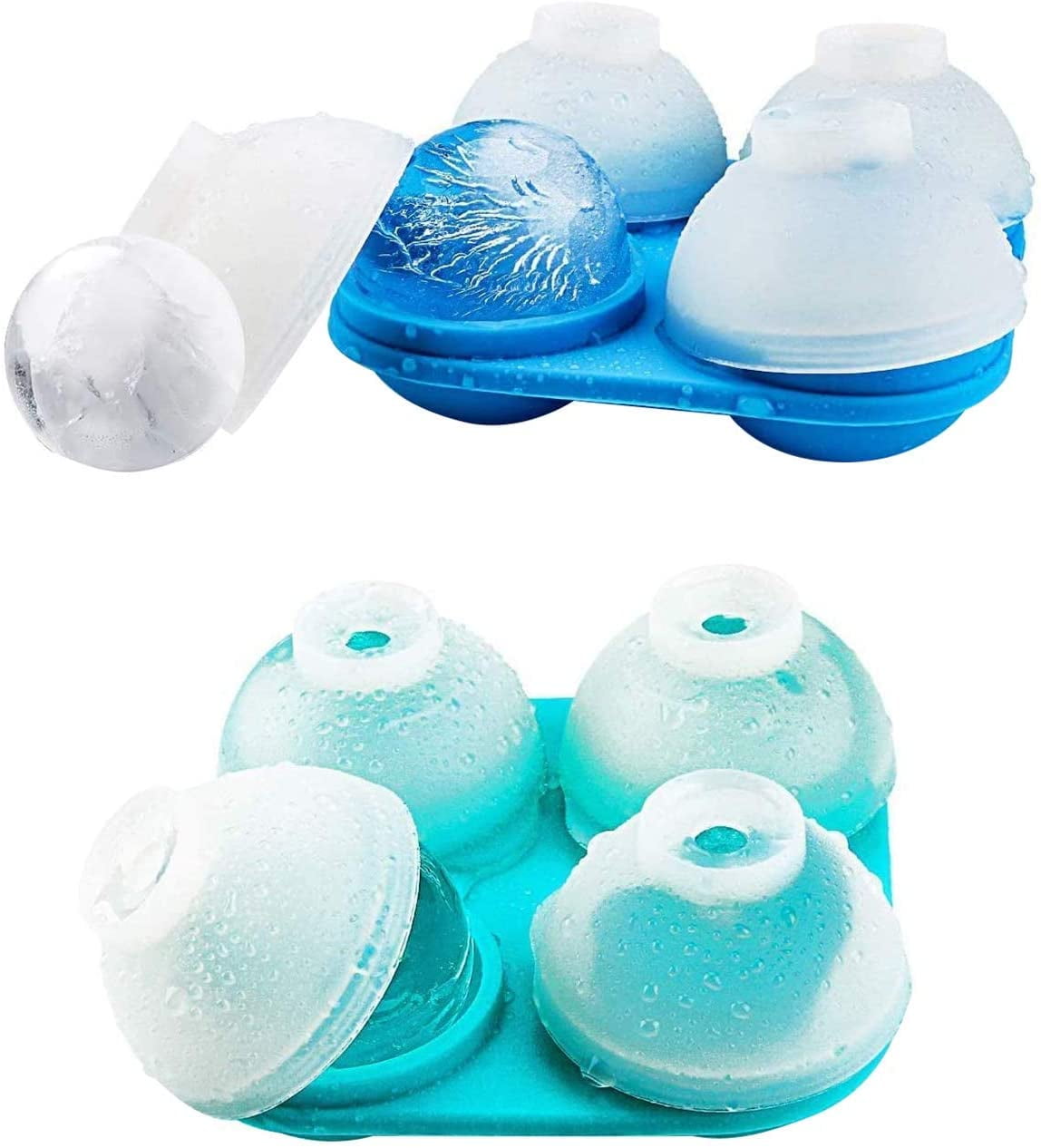 (2 Pack) Silicone Sphere Ice Cube Trays with Lids, Creates 8 Giant ...