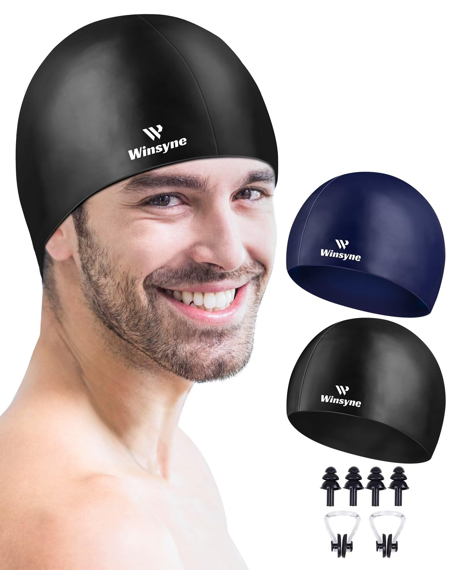 2 Pack Silicone Swim Cap for Men Women, Unisex Adult Swimming Caps for ...