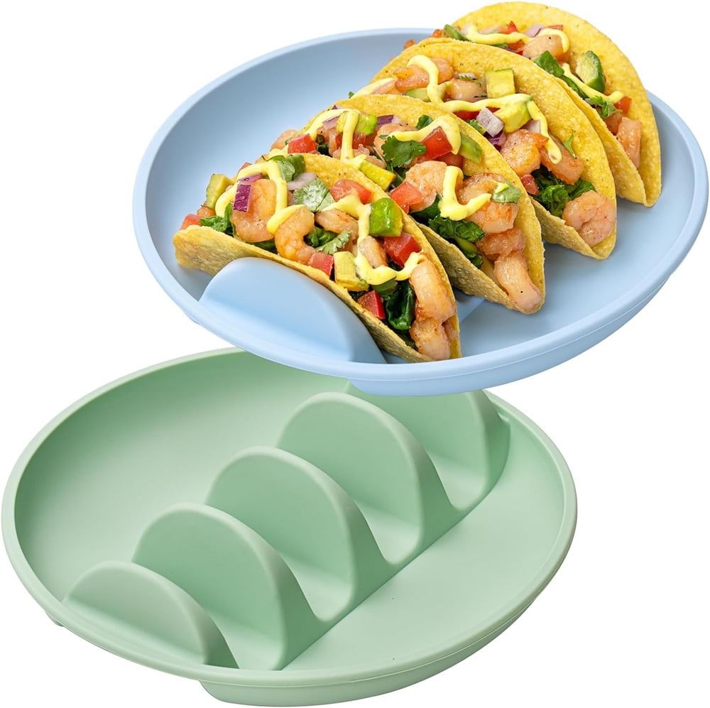 2 Pack Silicone Taco Holder Plates, NOGIS 9.76" Reusable Taco Shell ...