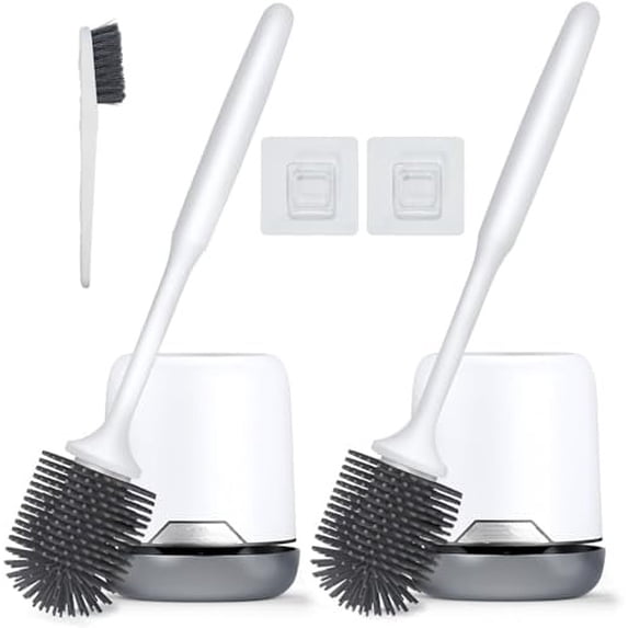2 Pack Silicone Toilet Brush Set with Ventilated Holder, Floor Standing ...