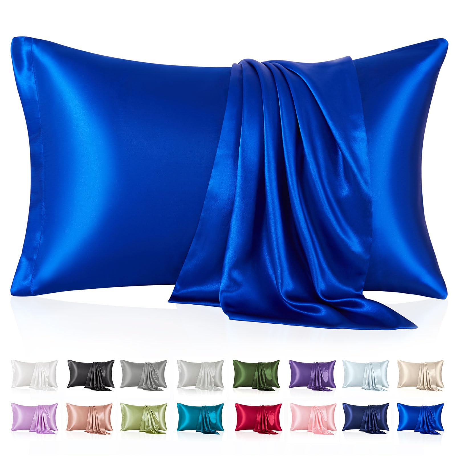 2 Pack Silk Like Satin Pillowcase King Size 20x36, Royal Blue Cooling ...