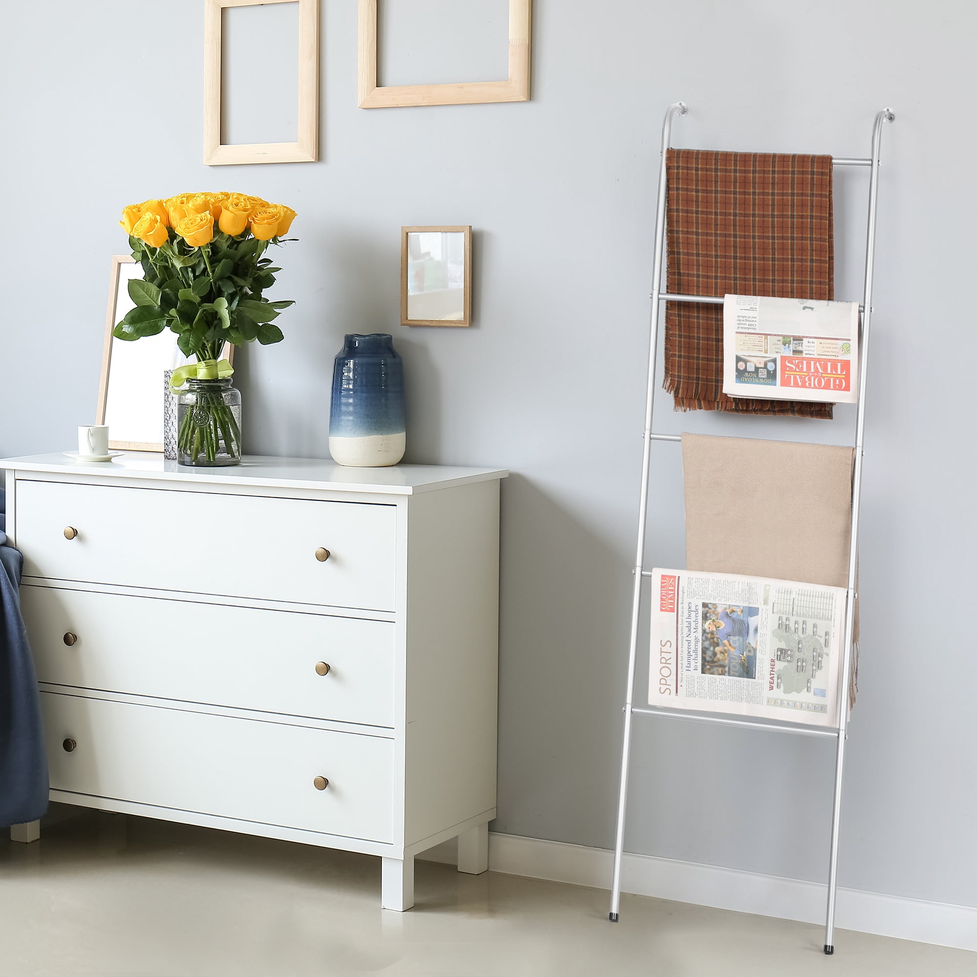 2‑Pack Silver 5‑Tier Ladder Towel Rack, Freestanding Metal Blanket ...