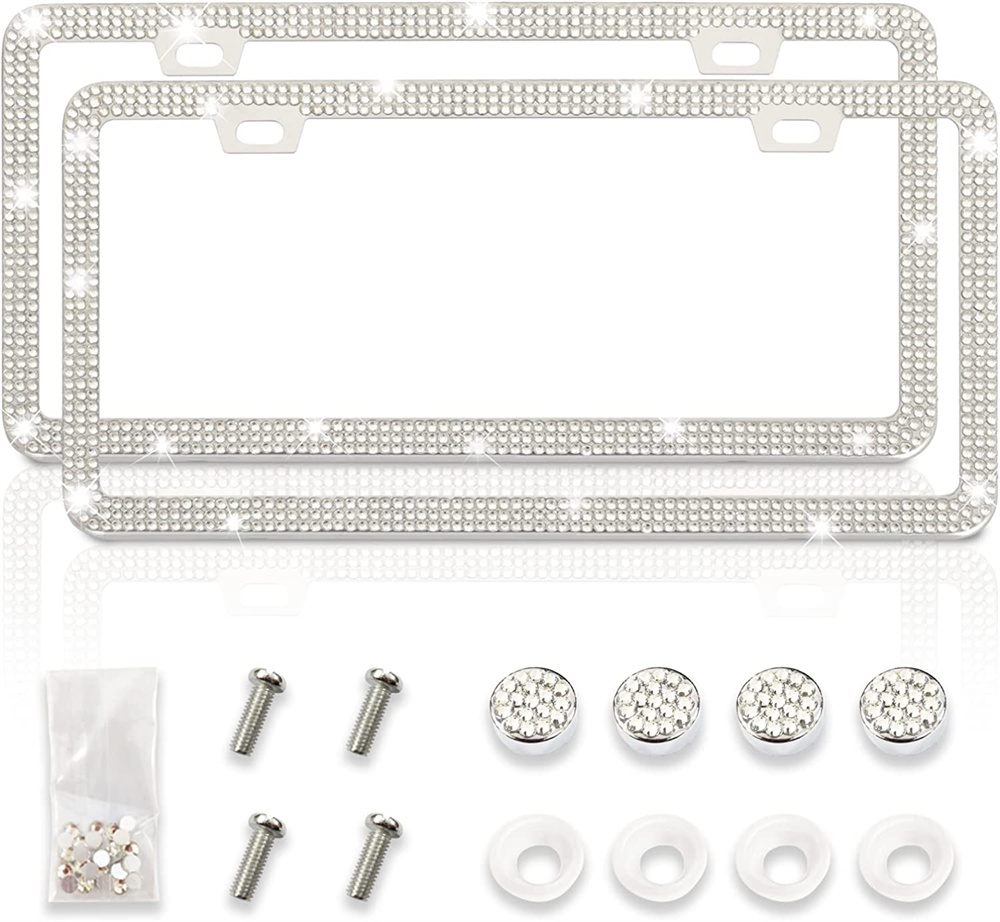 Auto Drive 3-D Daisy Bling Silver Metal License Plate Frame, 90142W ...