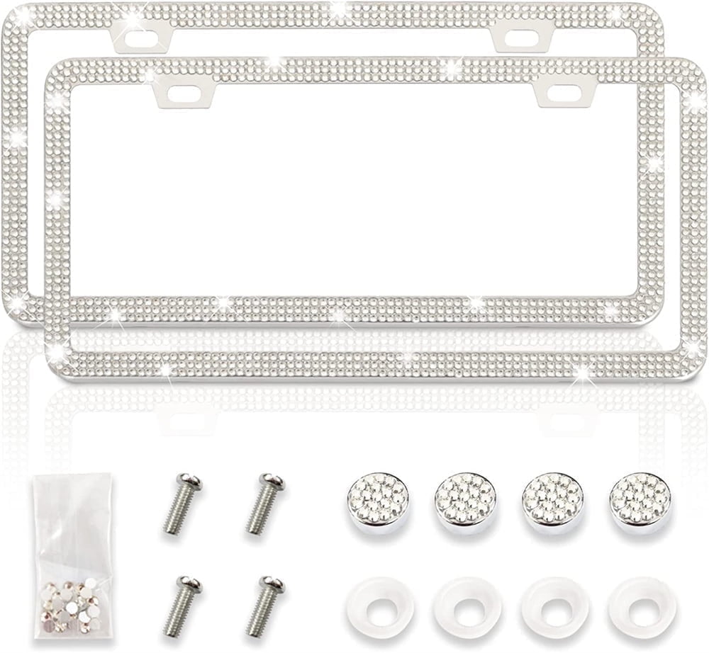Bexikou 2 Pack Silver Bling License Plate Frames for Women - Sparkly ...