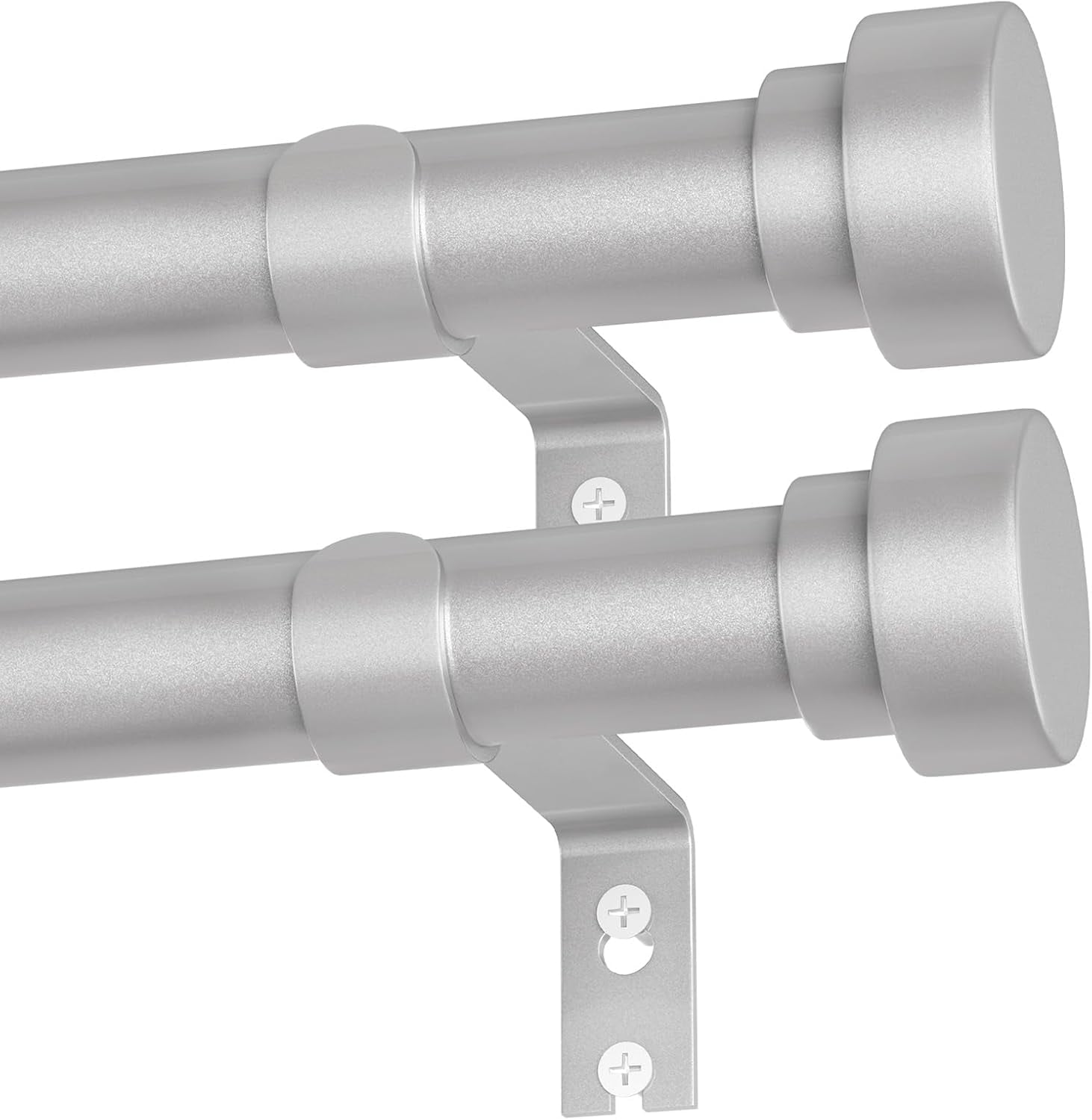 2-Pack Silver Curtain Rods, Adjustable 32-120 Inch, 1 Inch Modern ...