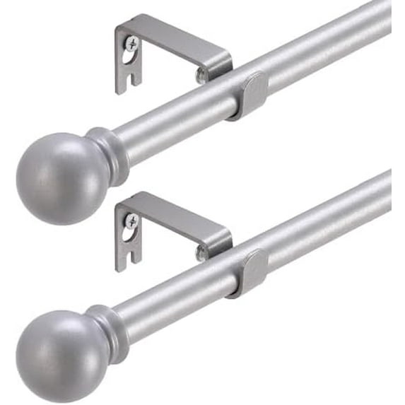 2 Pack Silver Curtain Rods for windows 28 to 78 inch, 5/8 inch Splicing ...