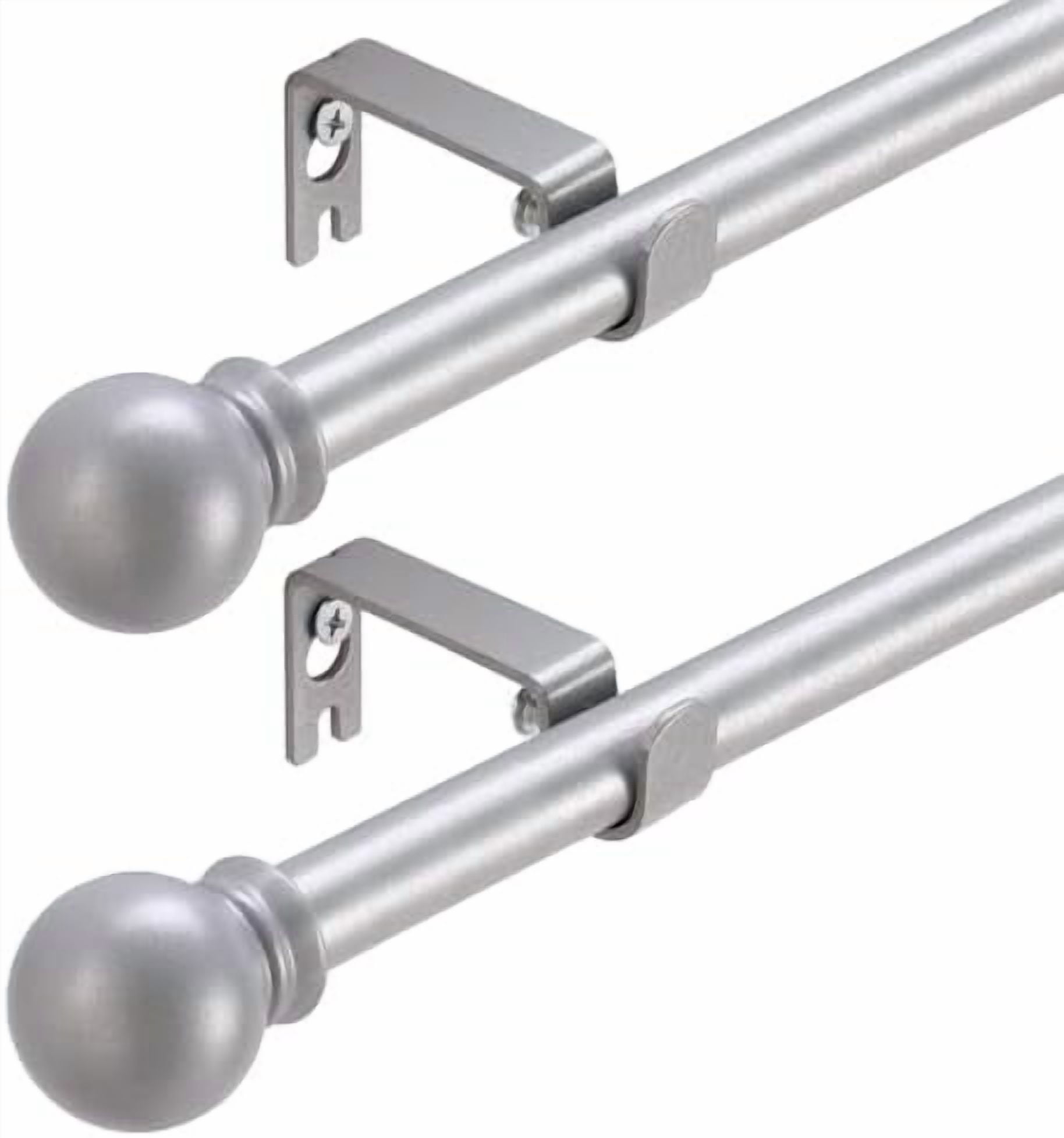 2 Pack Silver Curtain Rods for windows 66 to 120 inch, 5/8 inch ...
