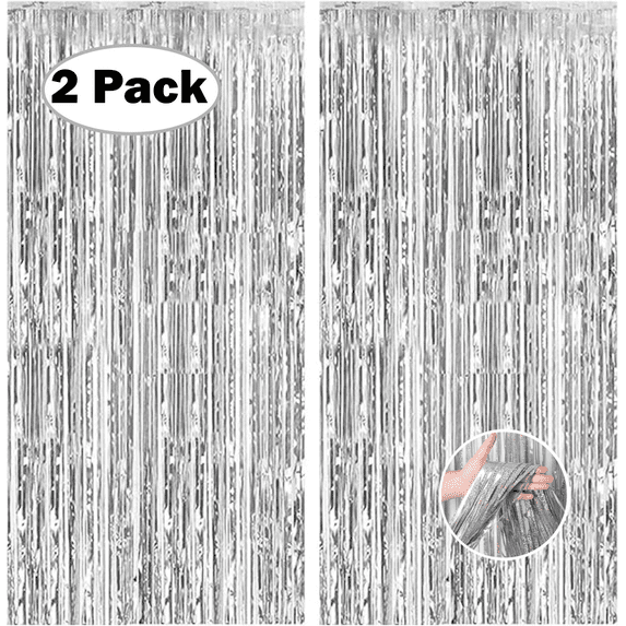 ECC Party Supply, Silver Foil Fringe Door Curtain, 2 Pack, 8'x3', Party ...