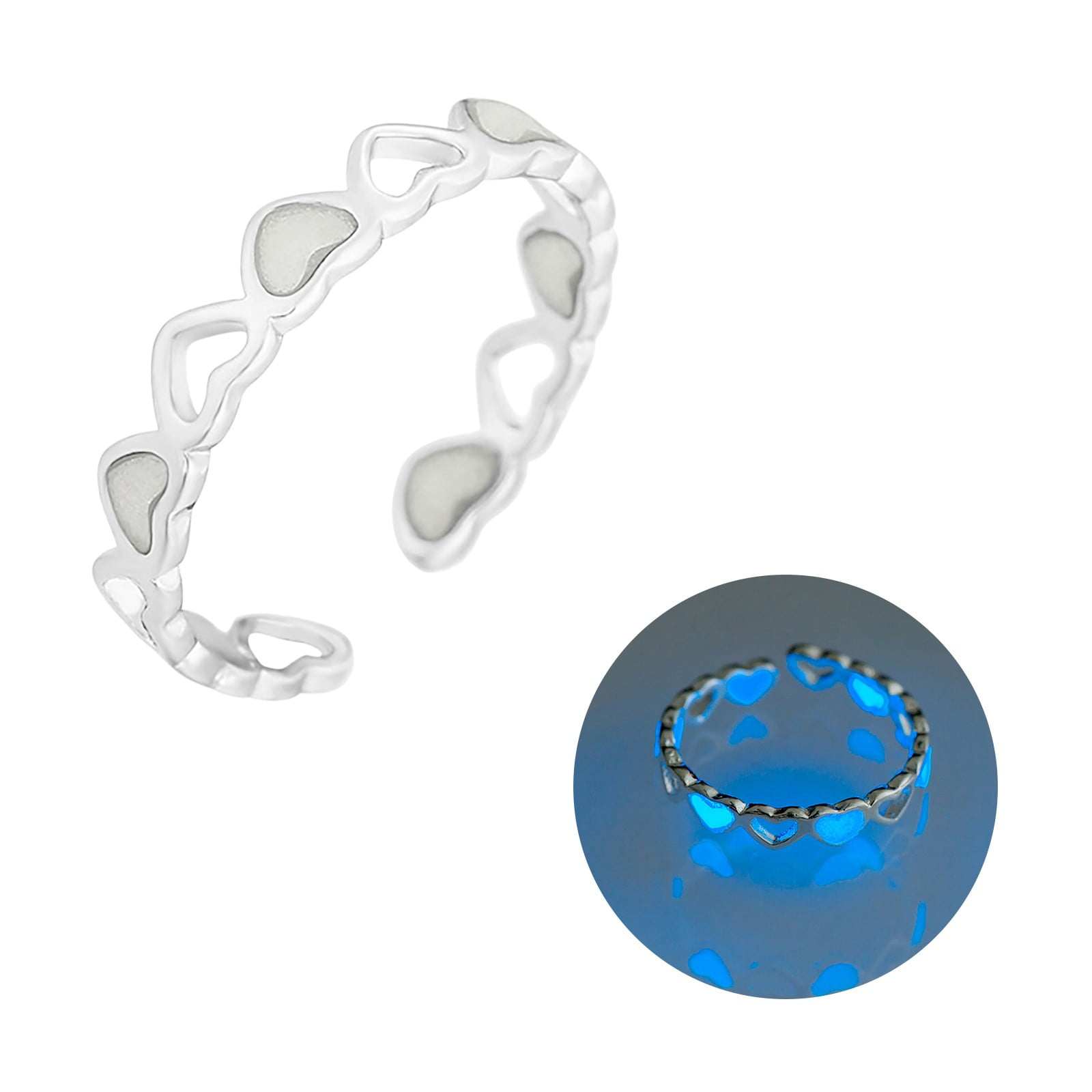 (2-Pack) Silver Heart Fluorescence Ring Rings for Little Girls for ...