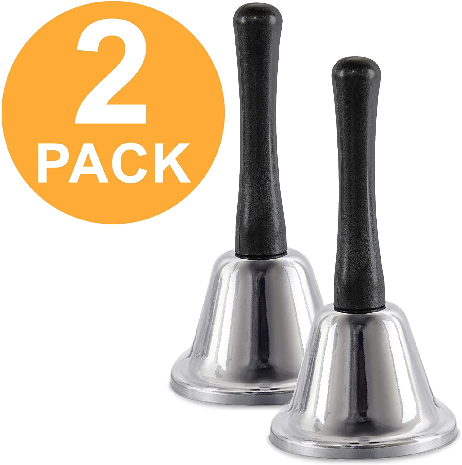 2 Pack Silver Steel Call Bells with Handle - Hand Bell Ring, Bed Alarm ...