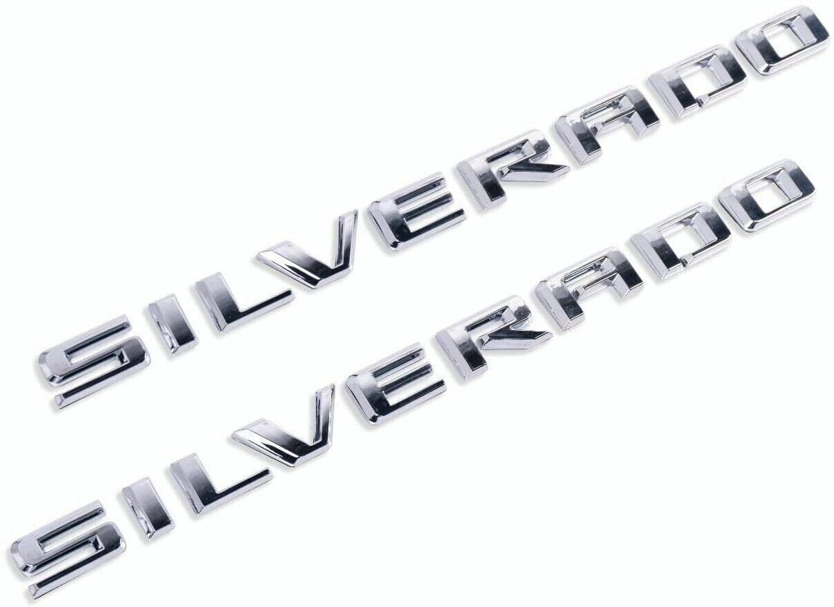 2 Pack Silverado Emblems 3D Front Fender Logo Letters Badges Nameplate ...
