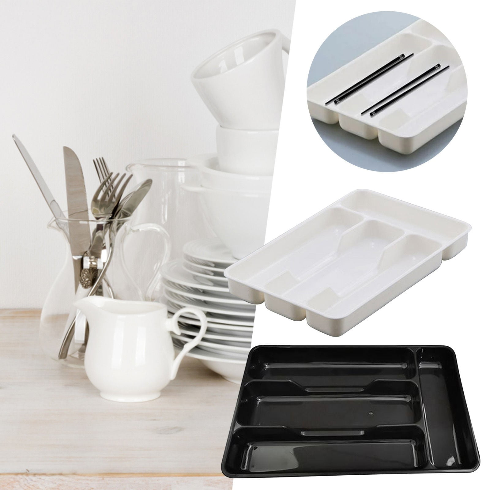 2 Pack Silverware Organizer,6.9x10.7" Plastic 4 Compartment Utensil ...