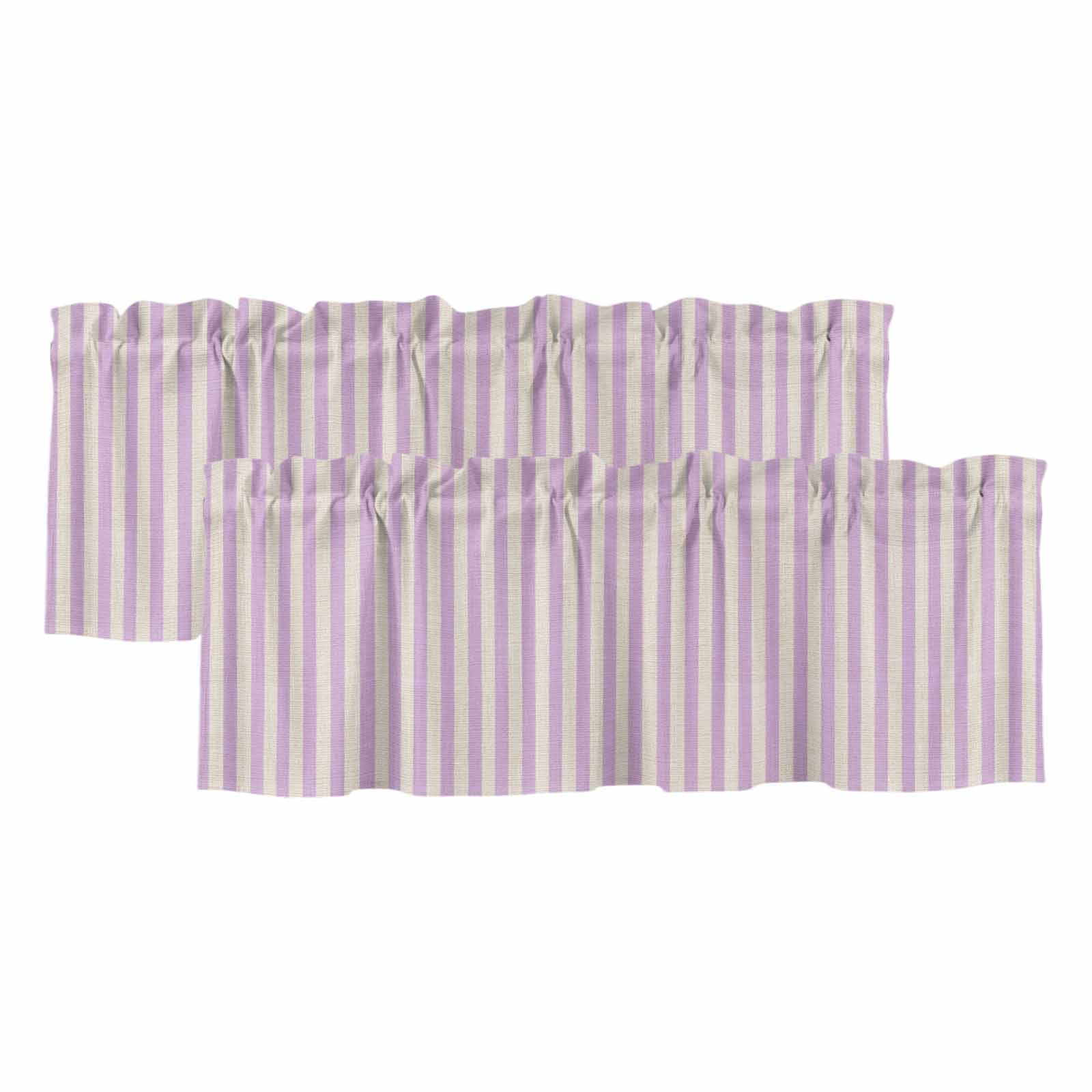 2 Pack Simple White Striped Valance for Window Purple Stripes Vintage ...