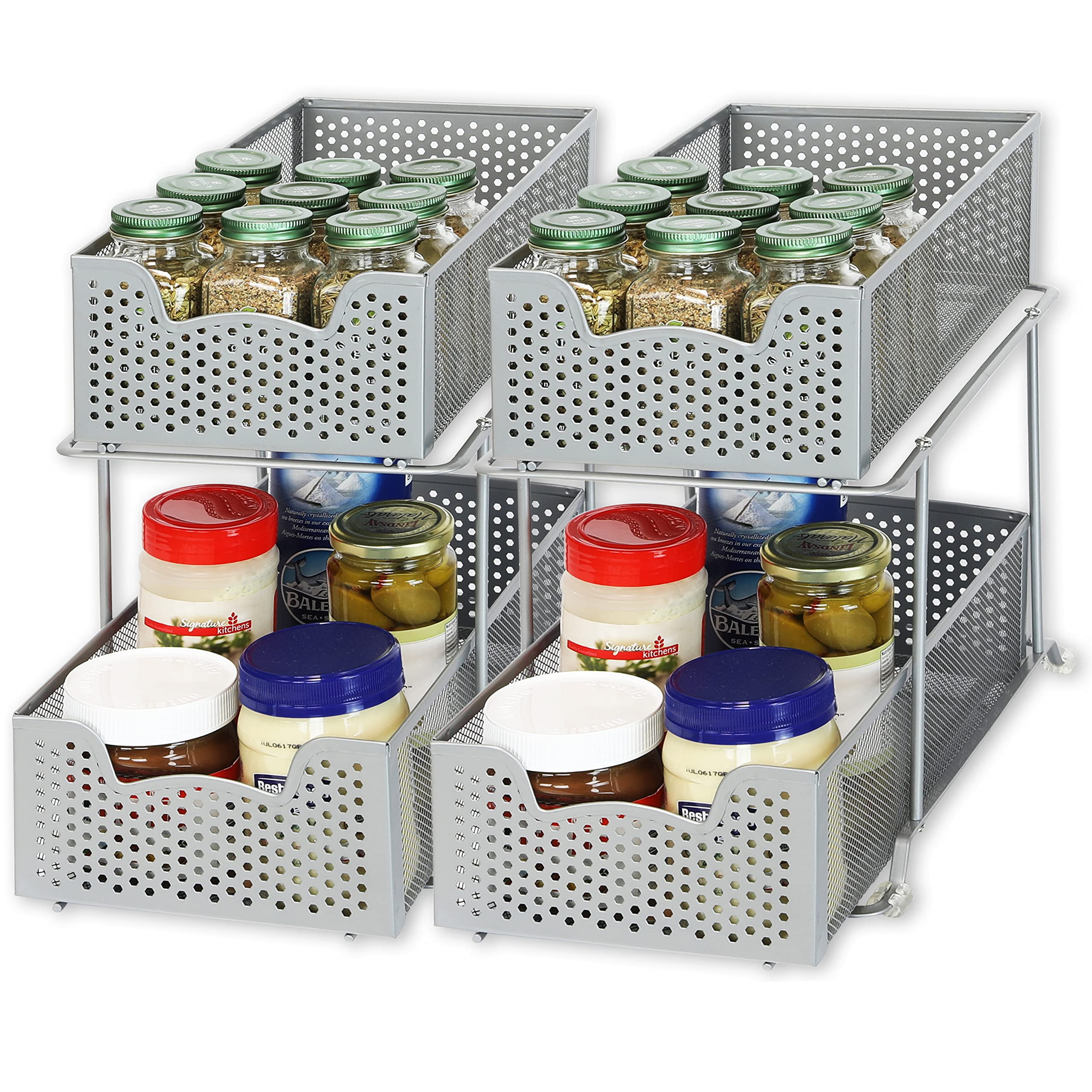 SimpleHouseware 2 Pack Cabinet Organizer, 2 Tier Kitchen Storage Pantry ...