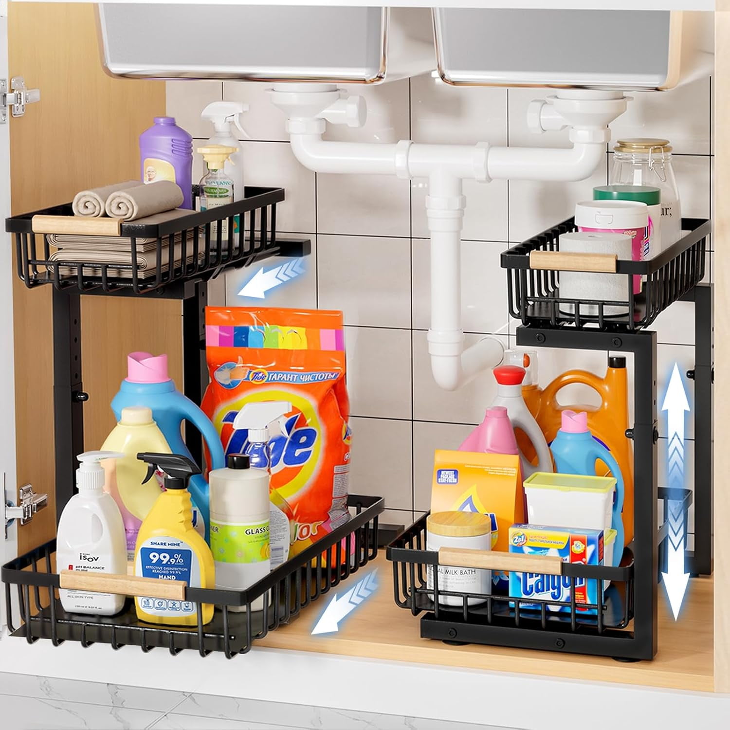 2 Pack Under Sink Organizer, Metal Slide out Under Sink Organizers and ...