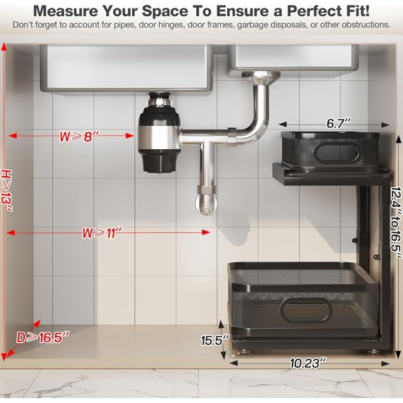 2 Pack Under Sink Organizer With Next-Gen Ball-Bearing Slides, 2-Tier ...