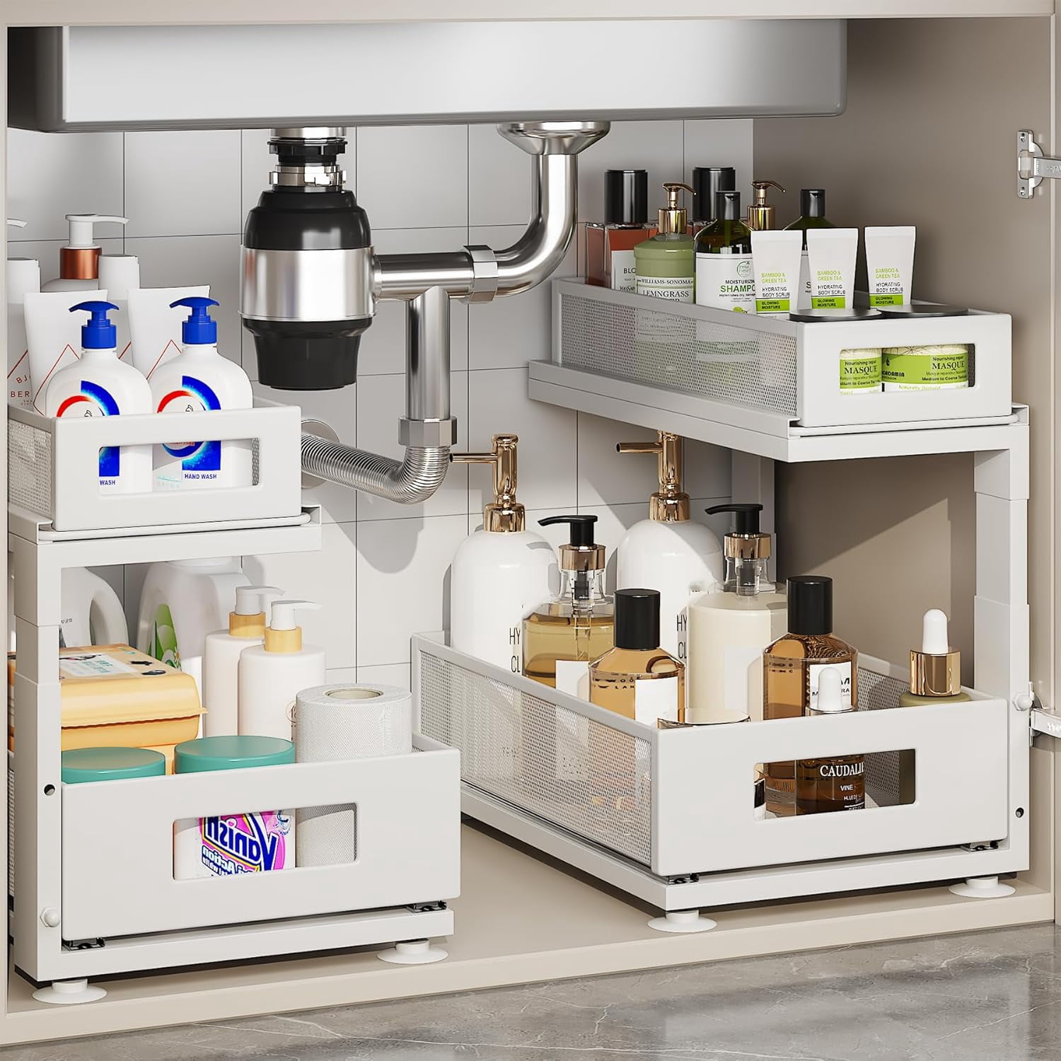 2 Pack Under Sink Organizer with Next-Gen Ball-Bearing Slides,2-Tier ...