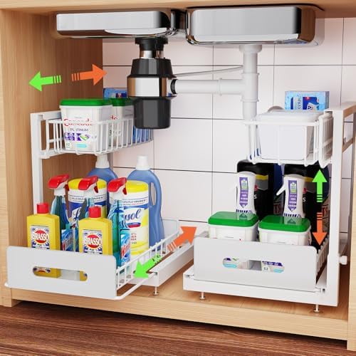 2 Pack Under Sink Organizer, Pull Out Cabinet Organizer 2 Tier Slide ...