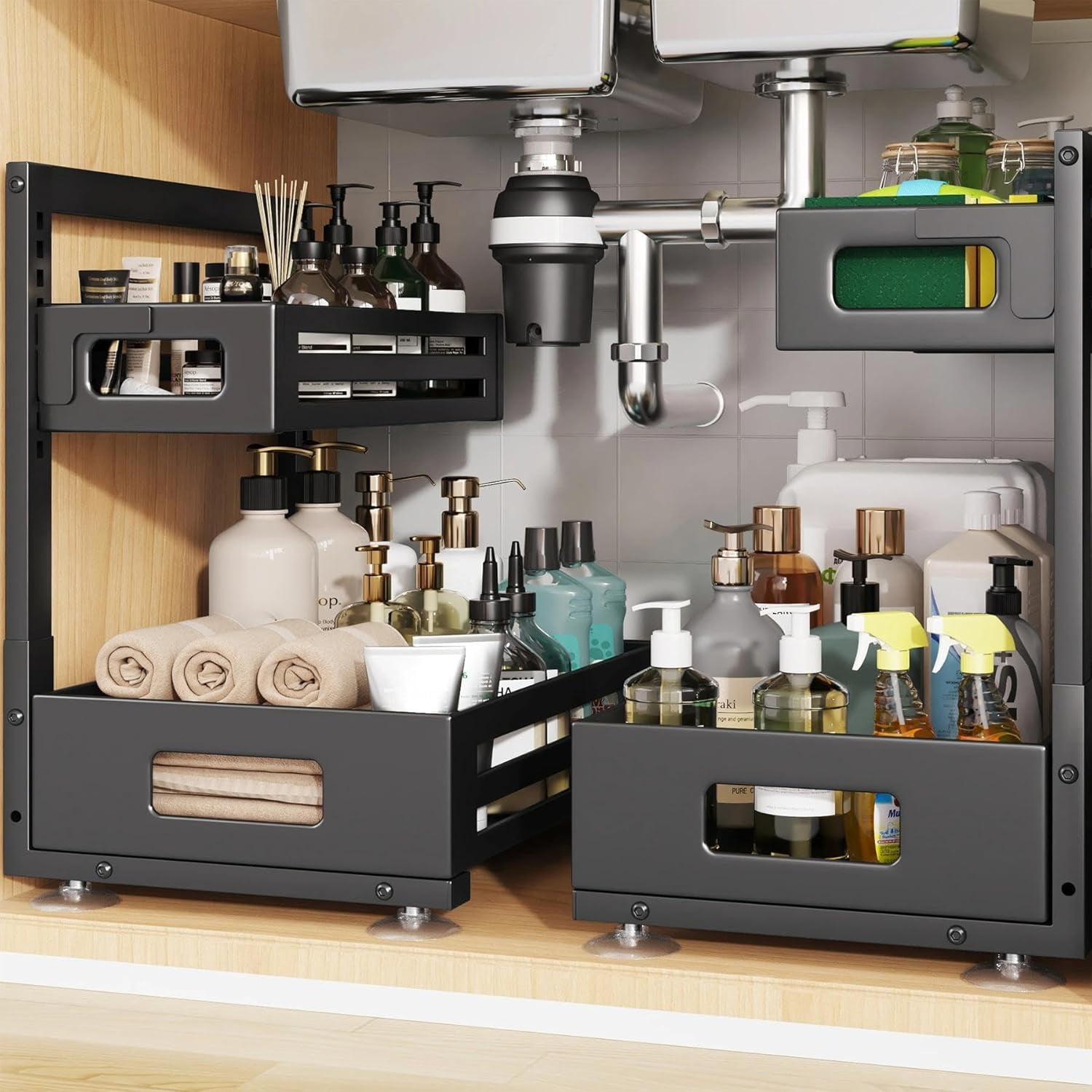 2 Pack Under Sink Organizer Pull Out Cabinet Organizer With Smooth ...