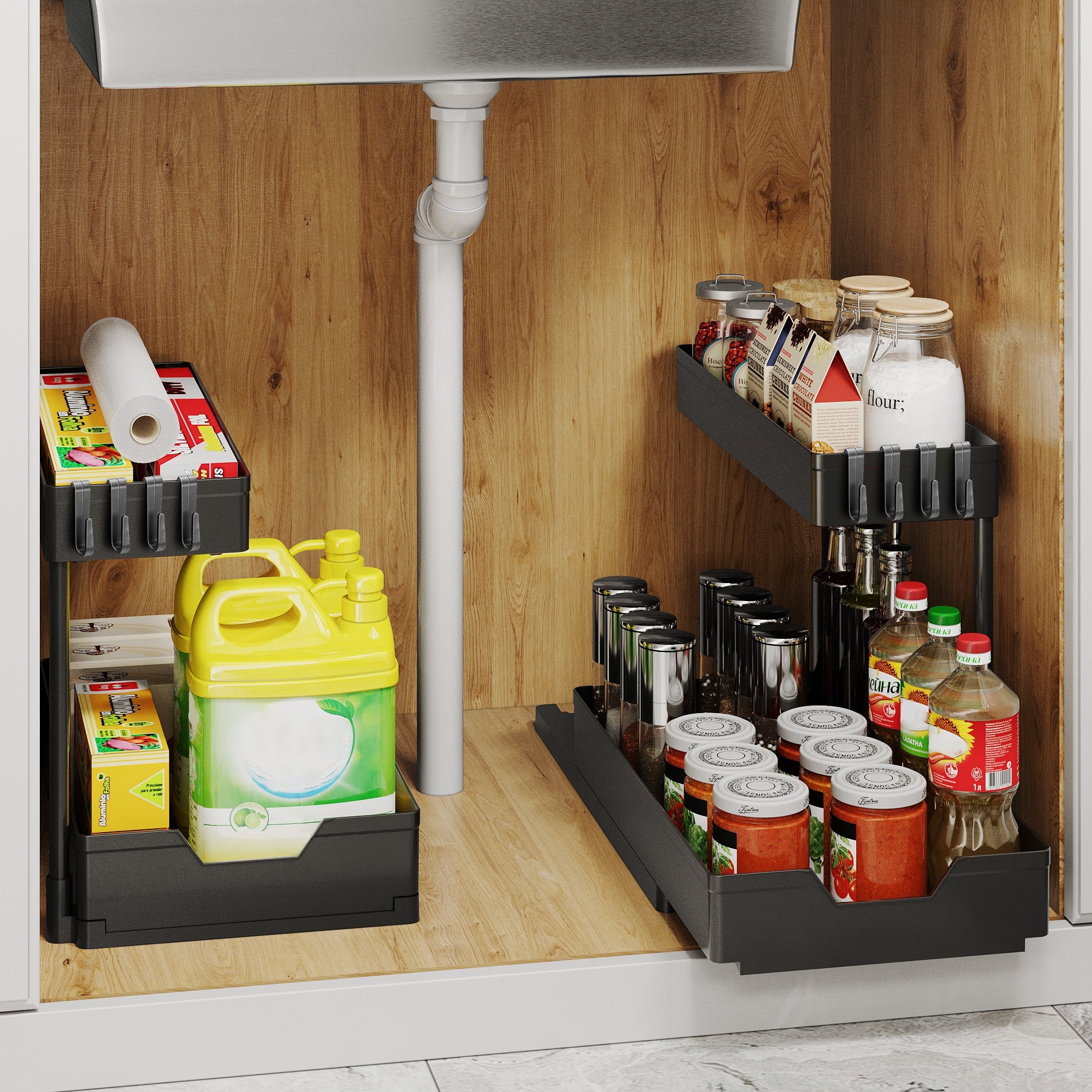 2 Pack Under Sink Organizer Shelves, 2-Tier Kitchen Bathroom Organizers ...