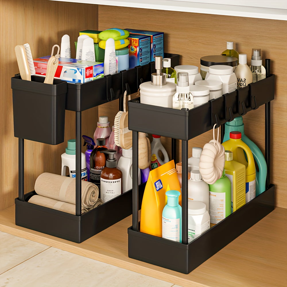 2 Pack Under Sink Organizer with Sliding Shelves | 2-Tier White-Labeled ...