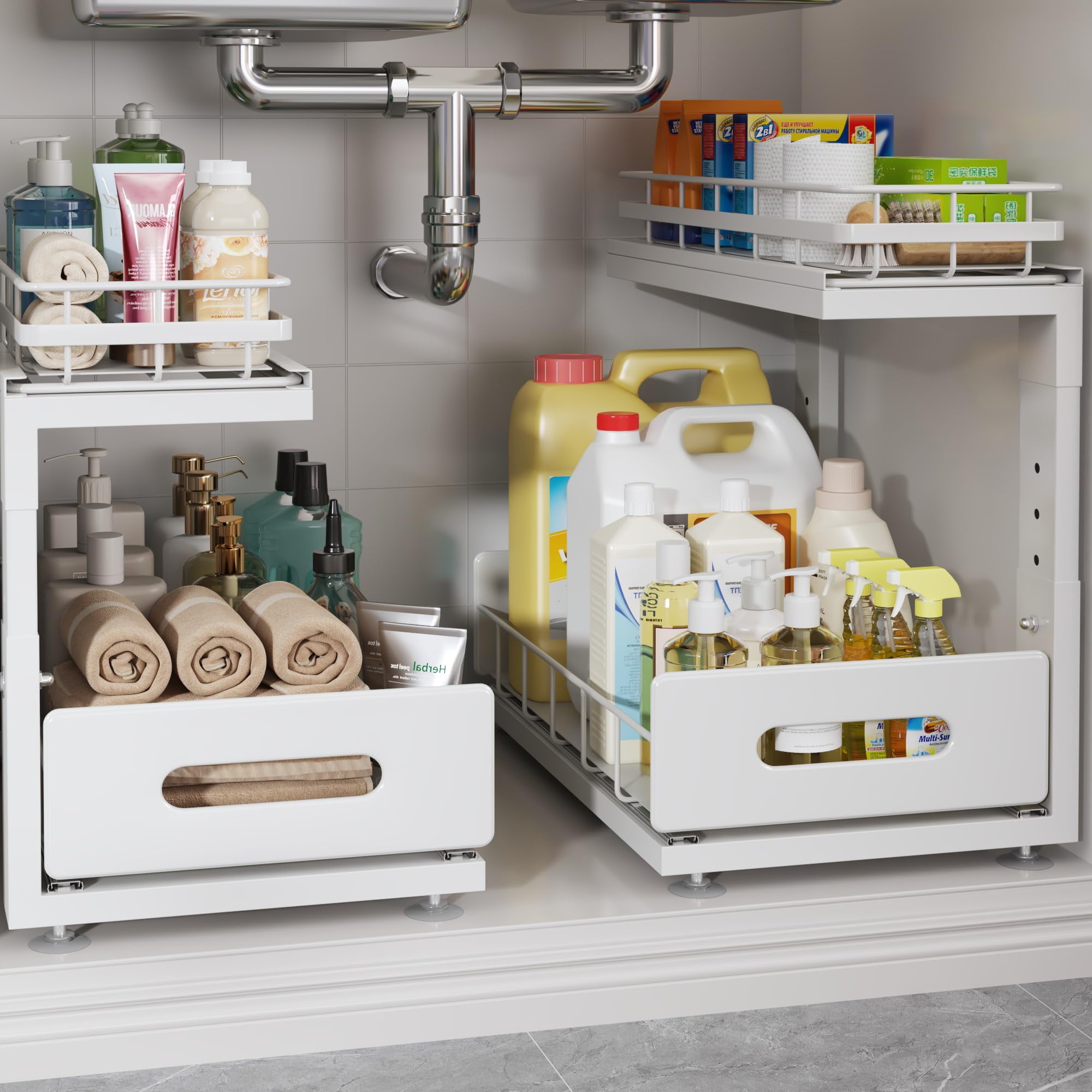 2 Pack Under Sink Organizer with Smooth Ball Slides, 2-Tier Pull Out ...