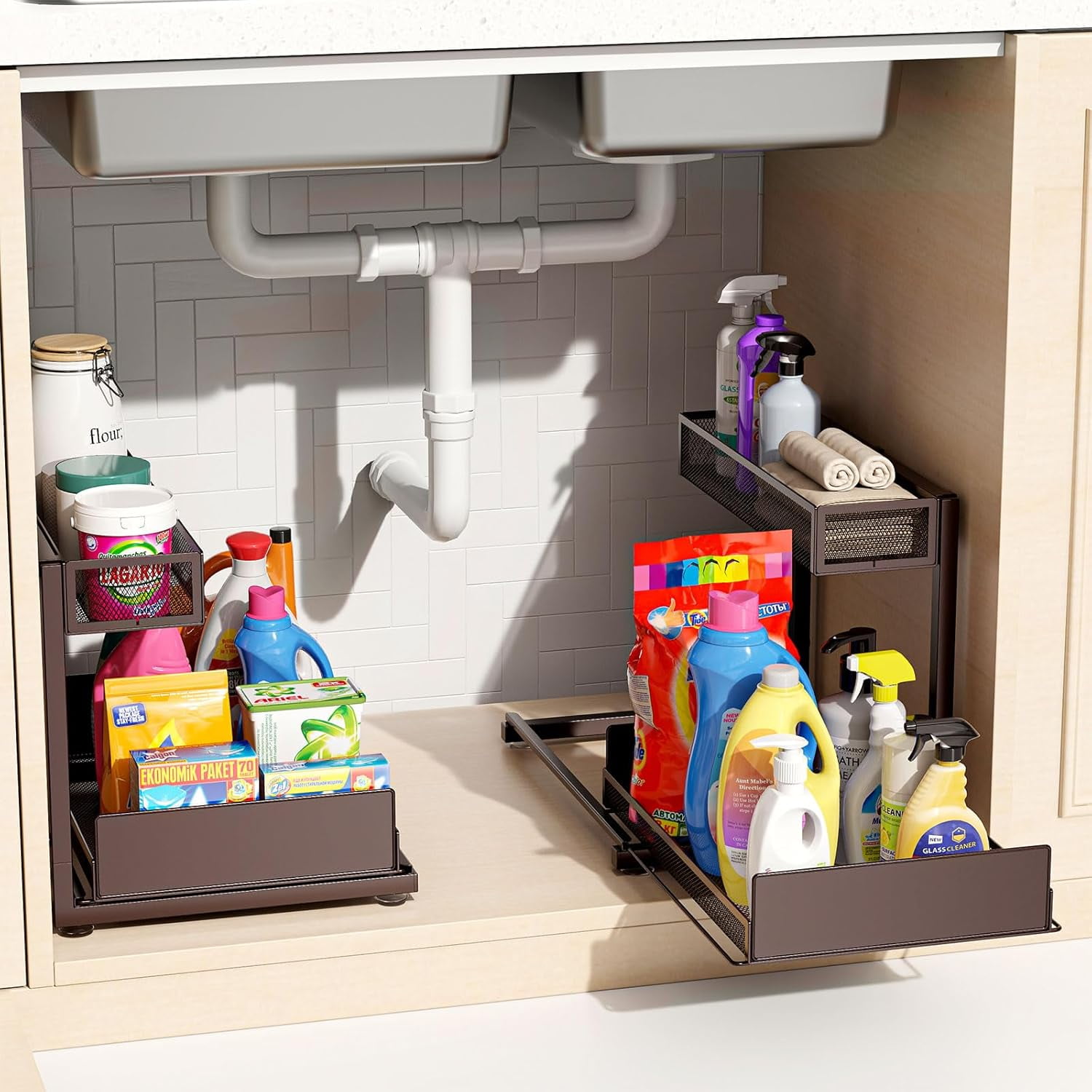2 Pack Under Sink Organizer and Storage, 2 Tier Pull Out Cabinet ...
