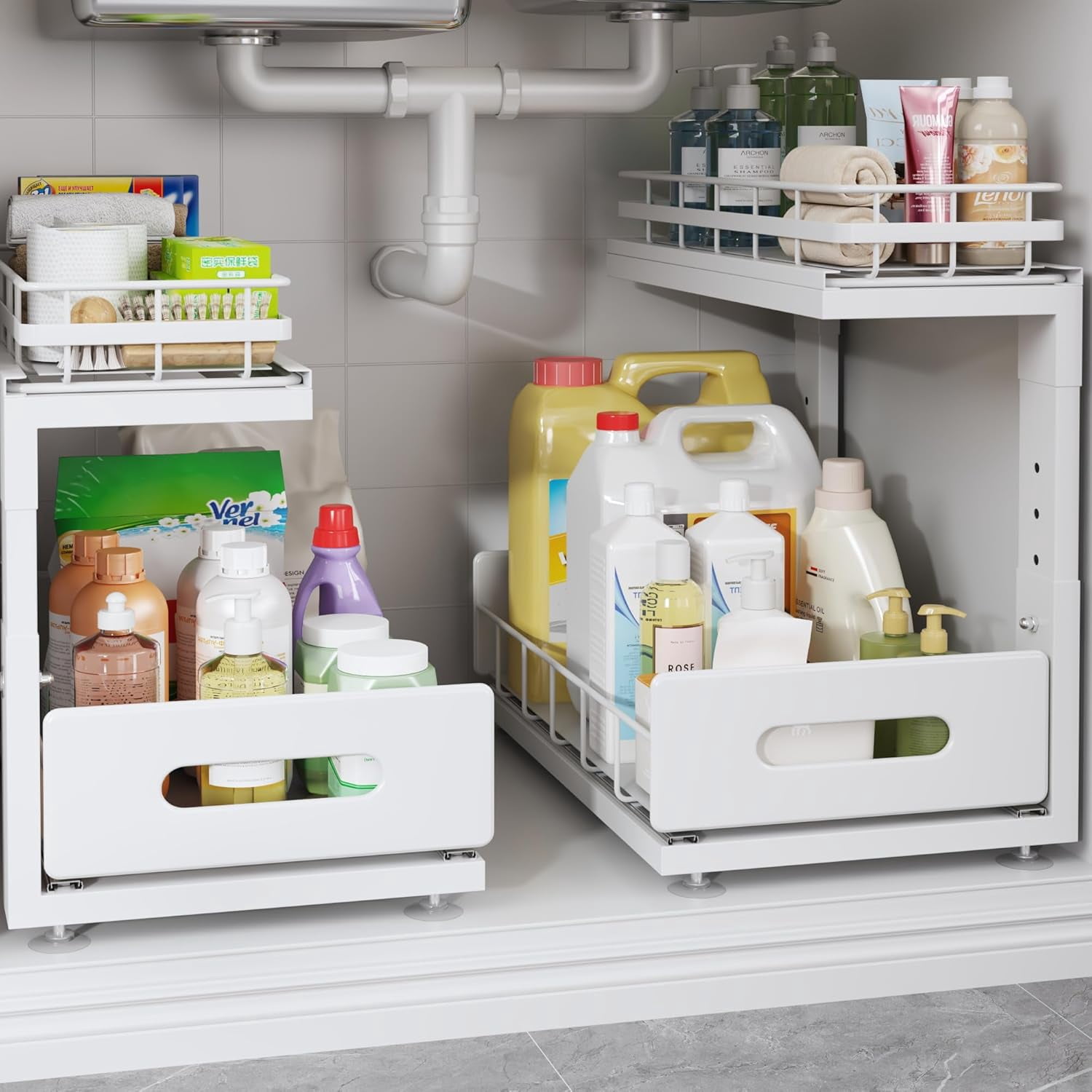 2 Pack Under Sink Organizer Upgrade To Professional Rails,2-Tier Dual ...