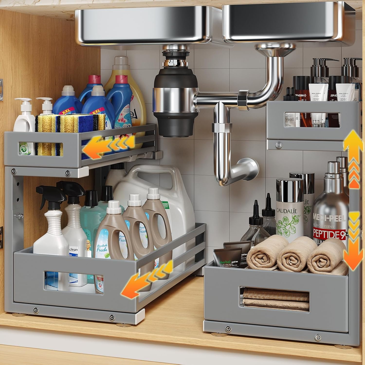 2-Pack Under Sink Organizers and Storage,2-Tier L Shape Pull Out ...
