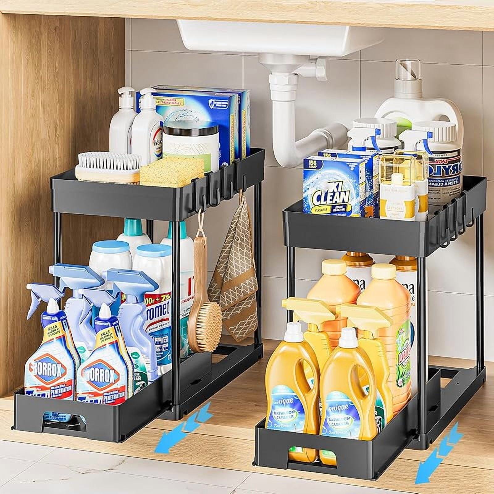 2 Pack Under Sink Organizers and Storage, 2 Tier Pull Out Under Cabinet ...