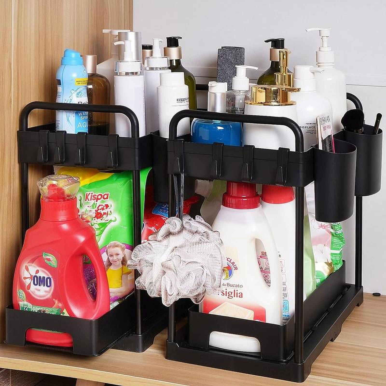 2 Pack Under Sink Organizers and Storage, 2-Tier Sliding Cabinet Basket ...