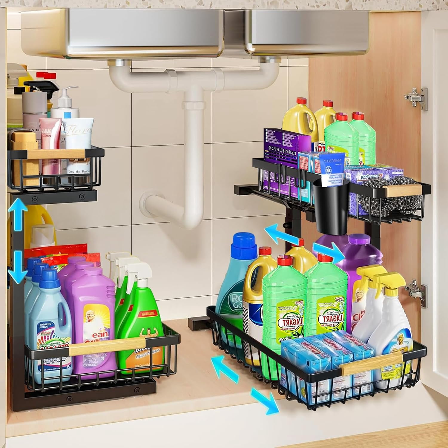 2 Pack Under Sink Organizers and Storage, Adjustable Height,2 Tier Pull ...