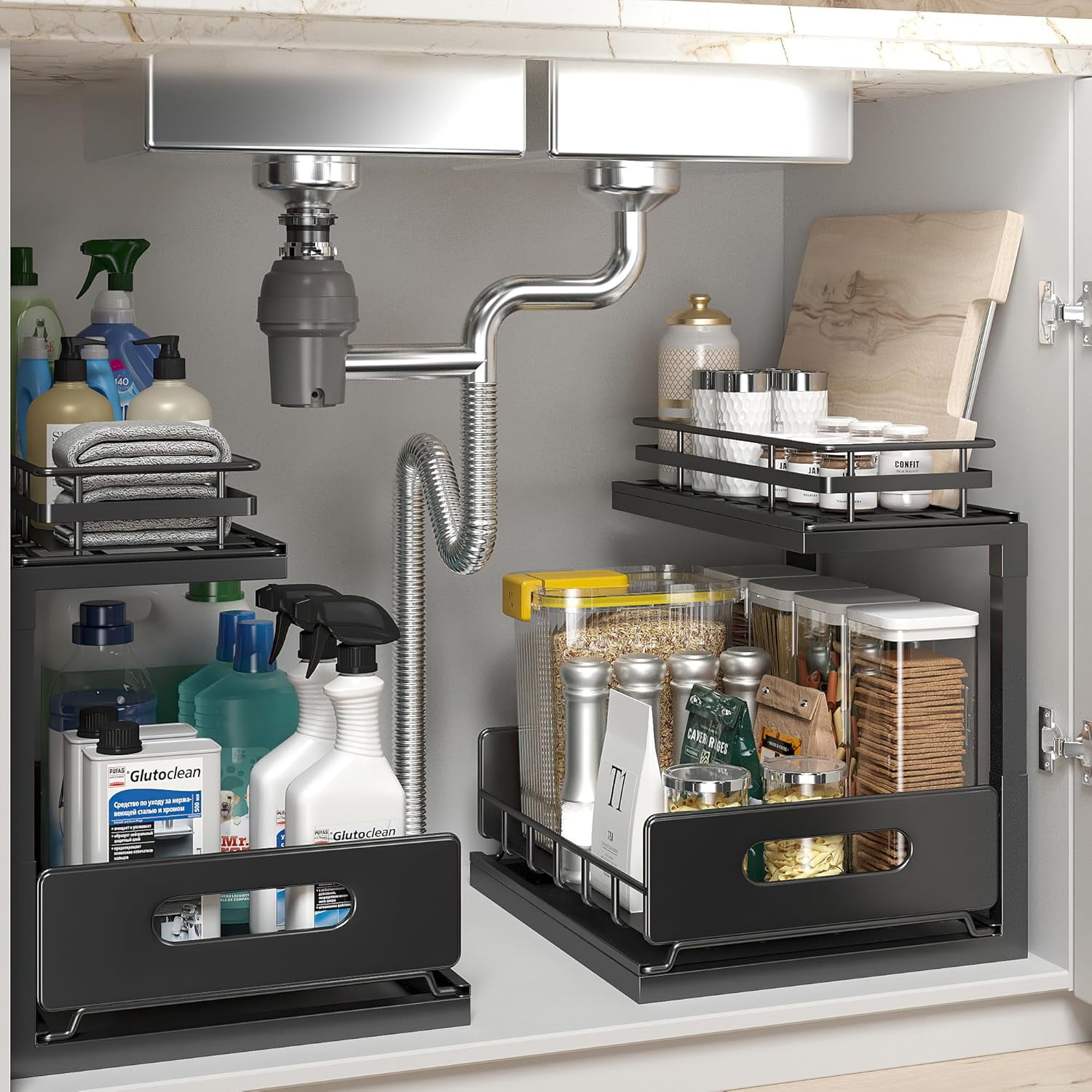 2 Pack Under Sink Organizers And Storage Height Adjustable,2-Tier Under ...