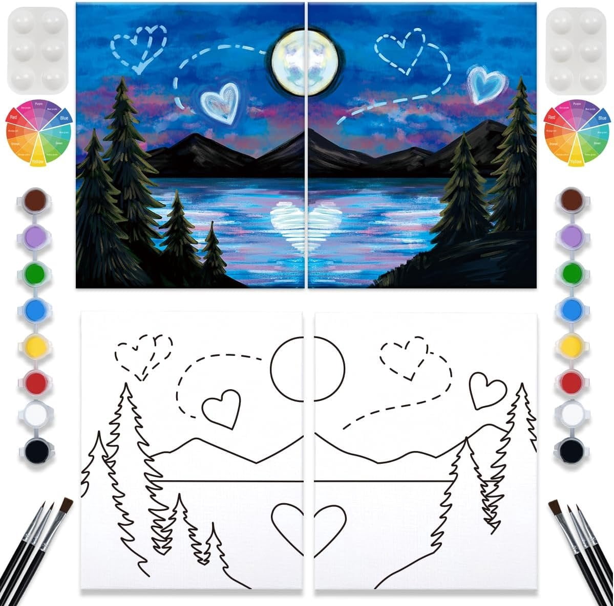 2 Pack and Sip Canvas Painting Kit Pre Drawn Canvas for Painting for ...