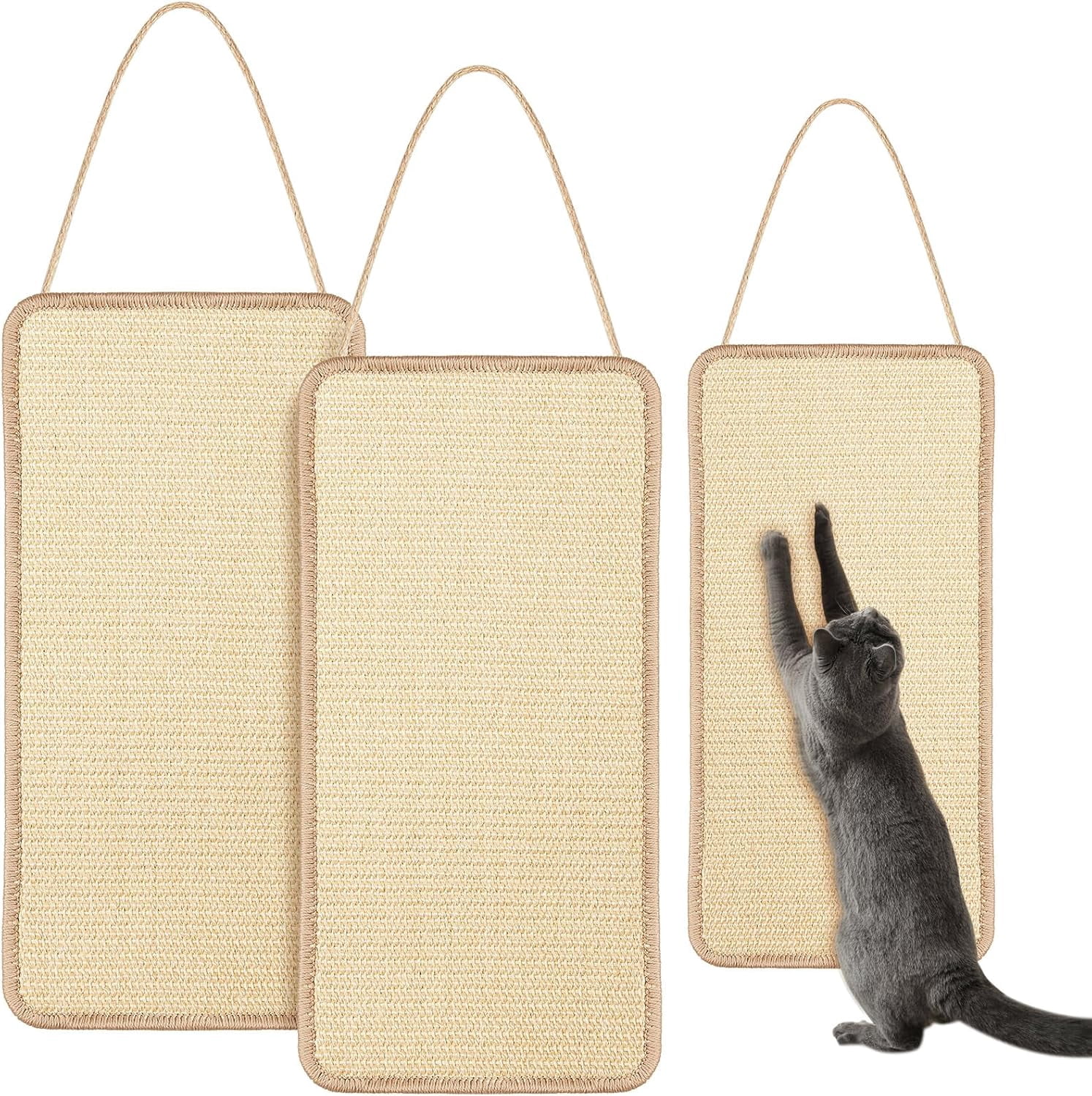 2 Pack Sisal Door Cat Scratching Mat Double Use Hanging Scratcher Wall ...