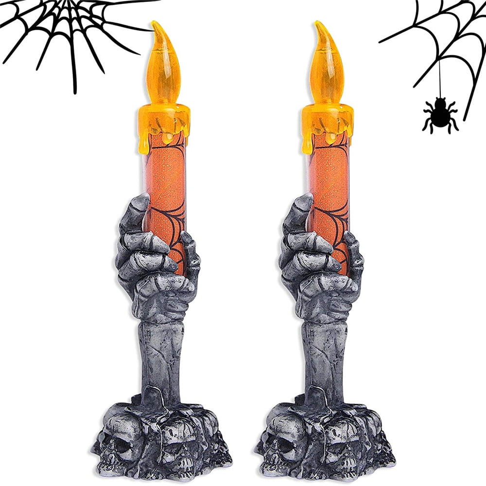 2 Pack Skeleton Hand Candle Light Halloween Candelabra Candles ...