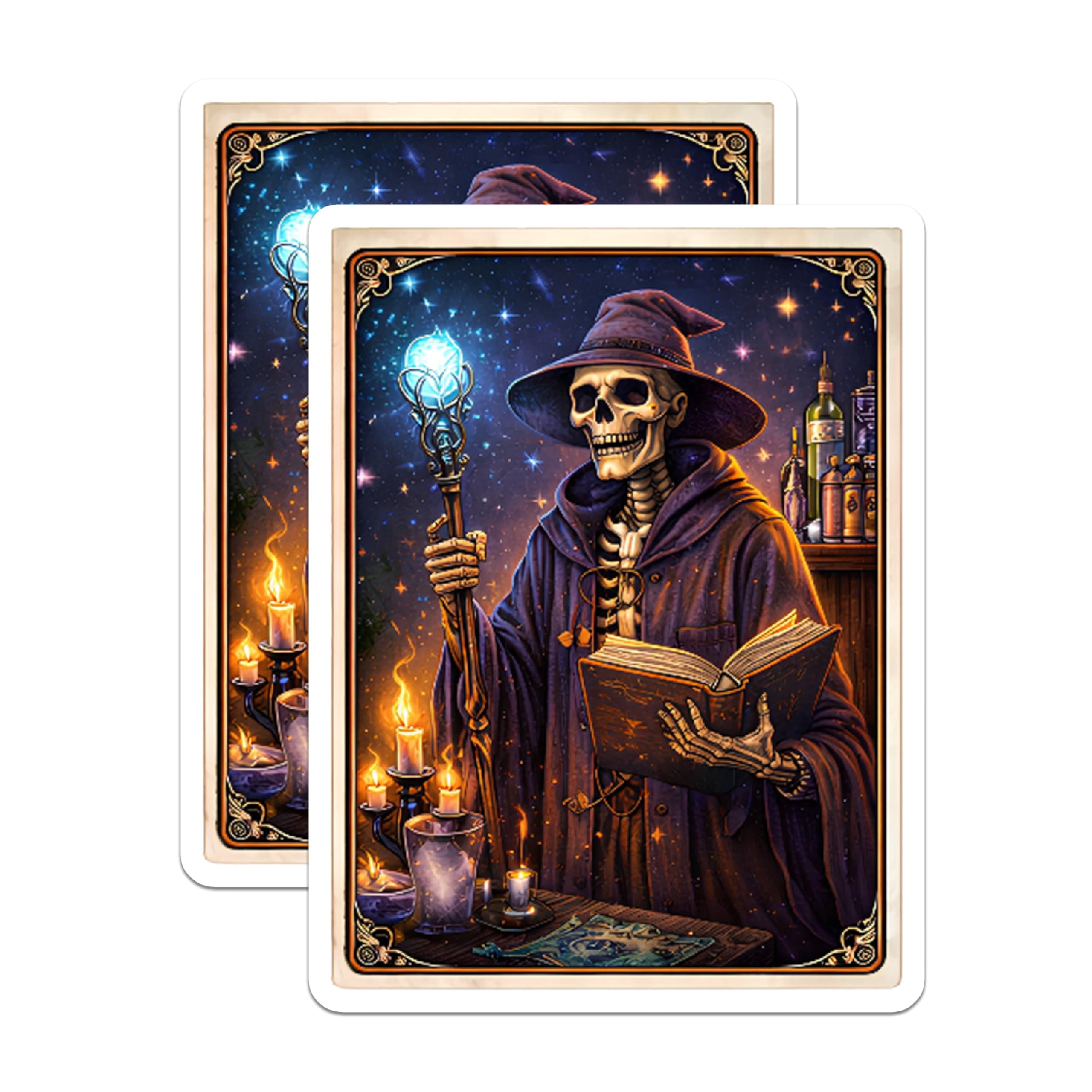 (2 Pack) Skeleton Wizard Stickers - Fantasy Art Decals - Spooky Mage ...