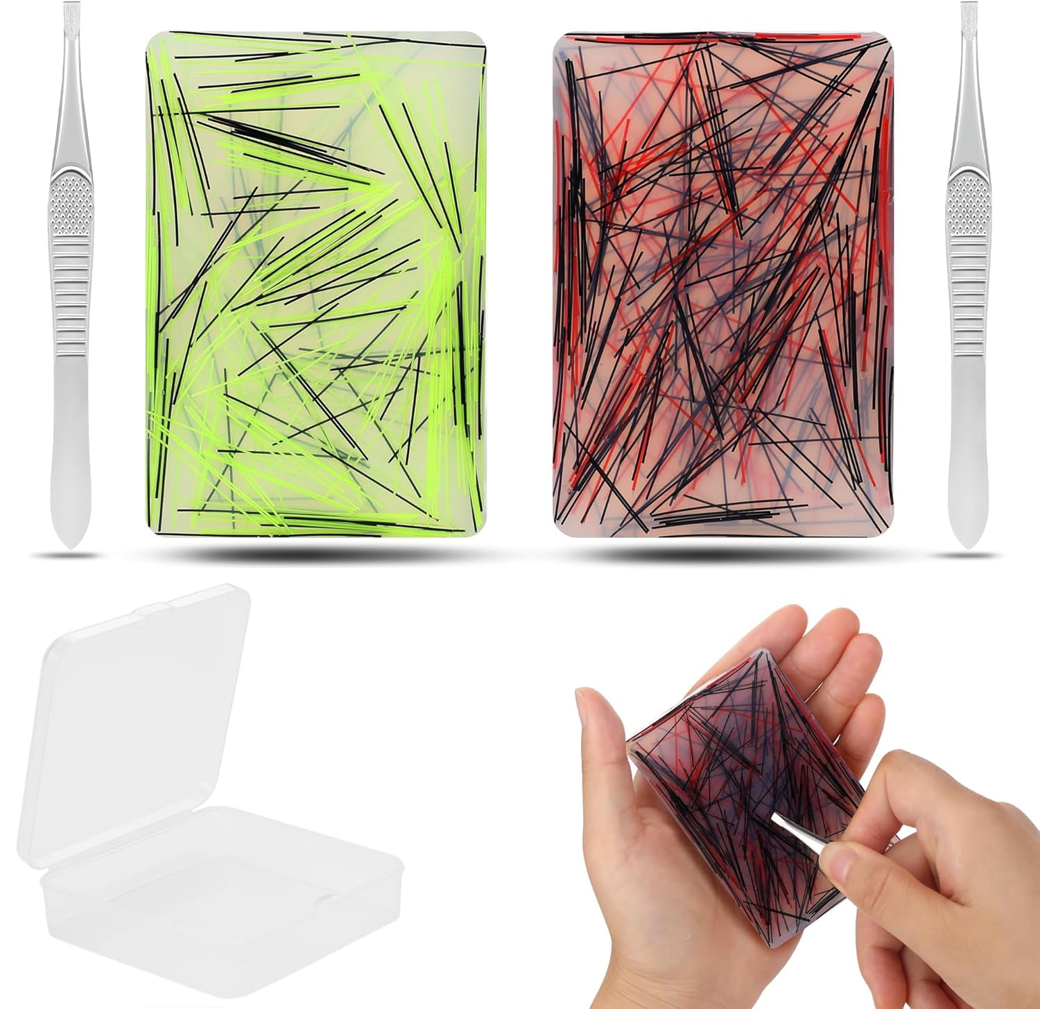 2 Pack Skin Picking Fidget Toys，Silicone Picking Pad with Tweezer, Hair ...