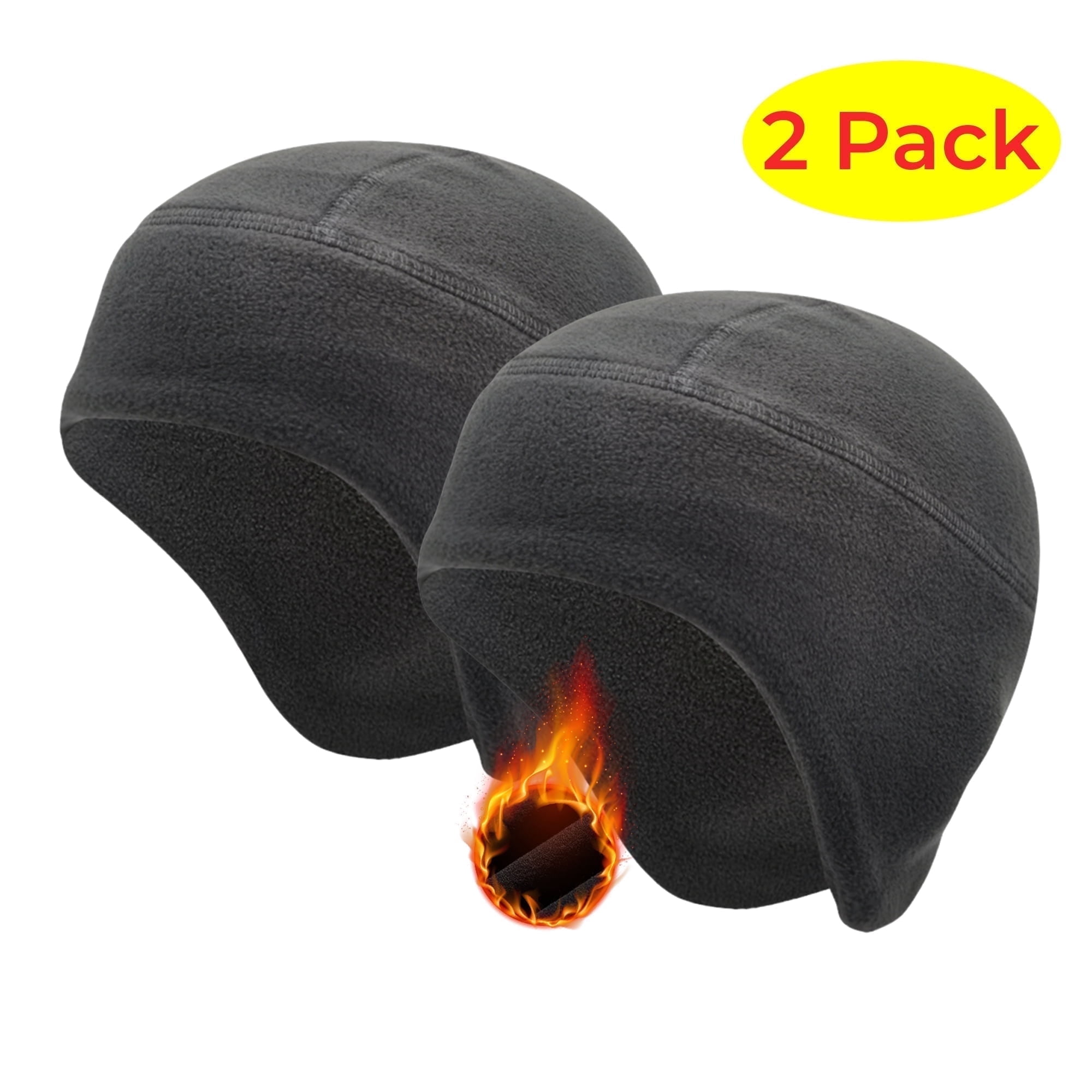 2 Pack Skull Cap for Men Hat with Ear Flaps Fleece Beanie Helmet Liner ...