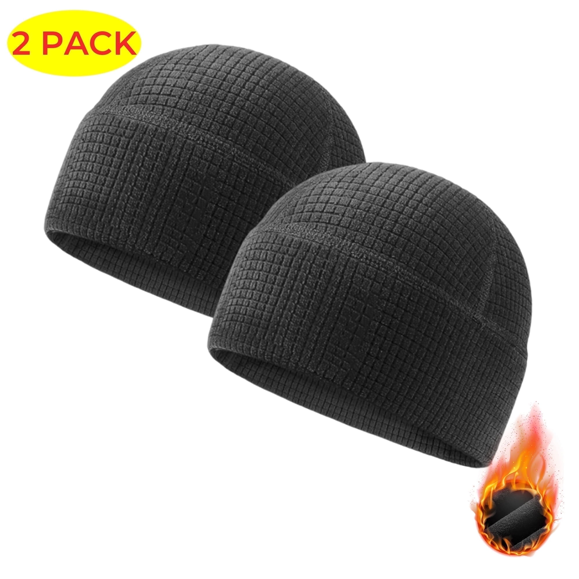 2 Pack Skull Caps for Men Helmet Liner Fleece Beanie Hat Watch Cap ...