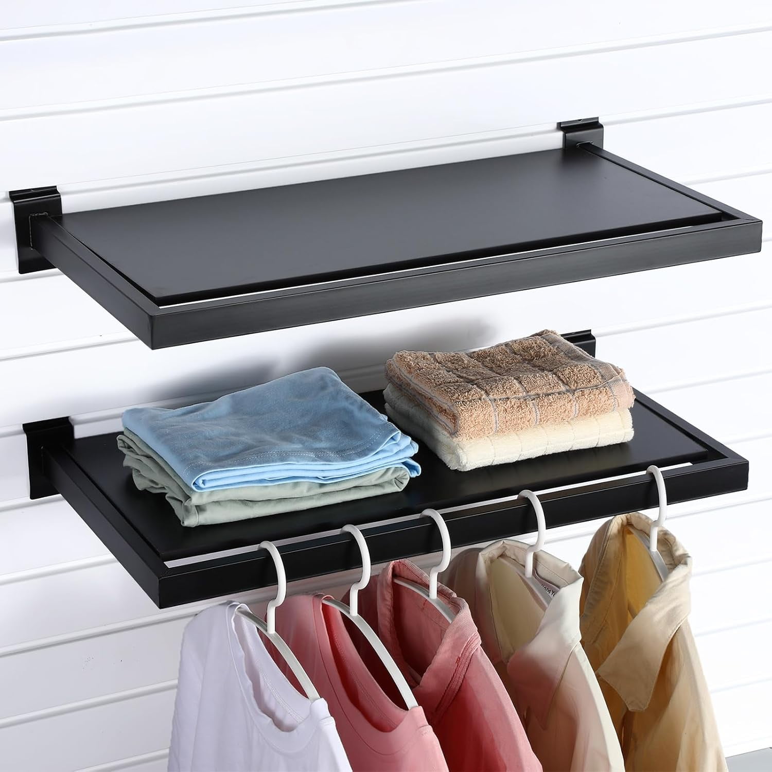 2 Pack Slatwall Shelf, 23.6x11.8 Inch Wooden Wall Shelves with Metal ...