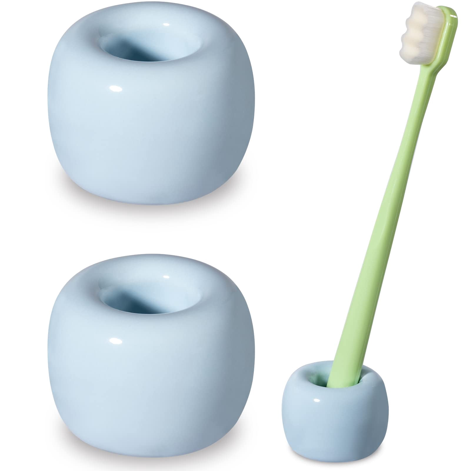 2 Pack Sleek Mini Ceramics Toothbrush Holders Stand for Bathroom Vanity ...