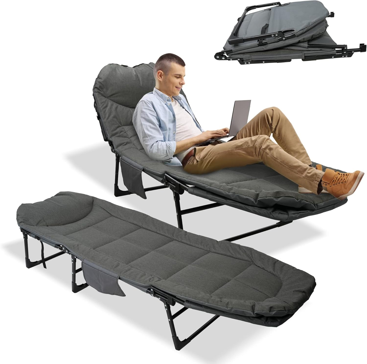 2 Pack Sleeping Cots for Adults Folding Camp Cot Bed with Mattress ...