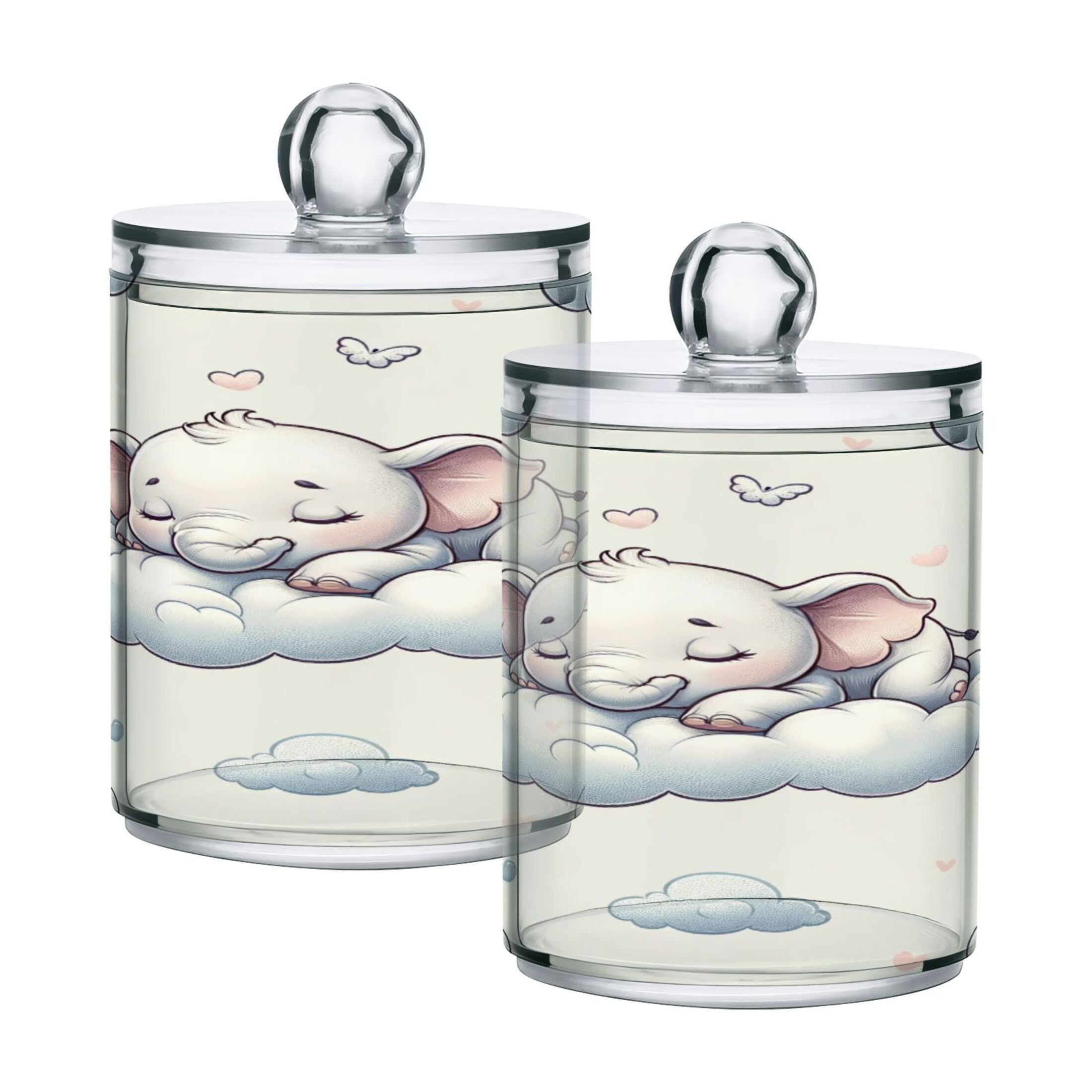 2 Pack Sleeping Elephants on Clouds Qtip Holder Dispenser Clear Plastic ...