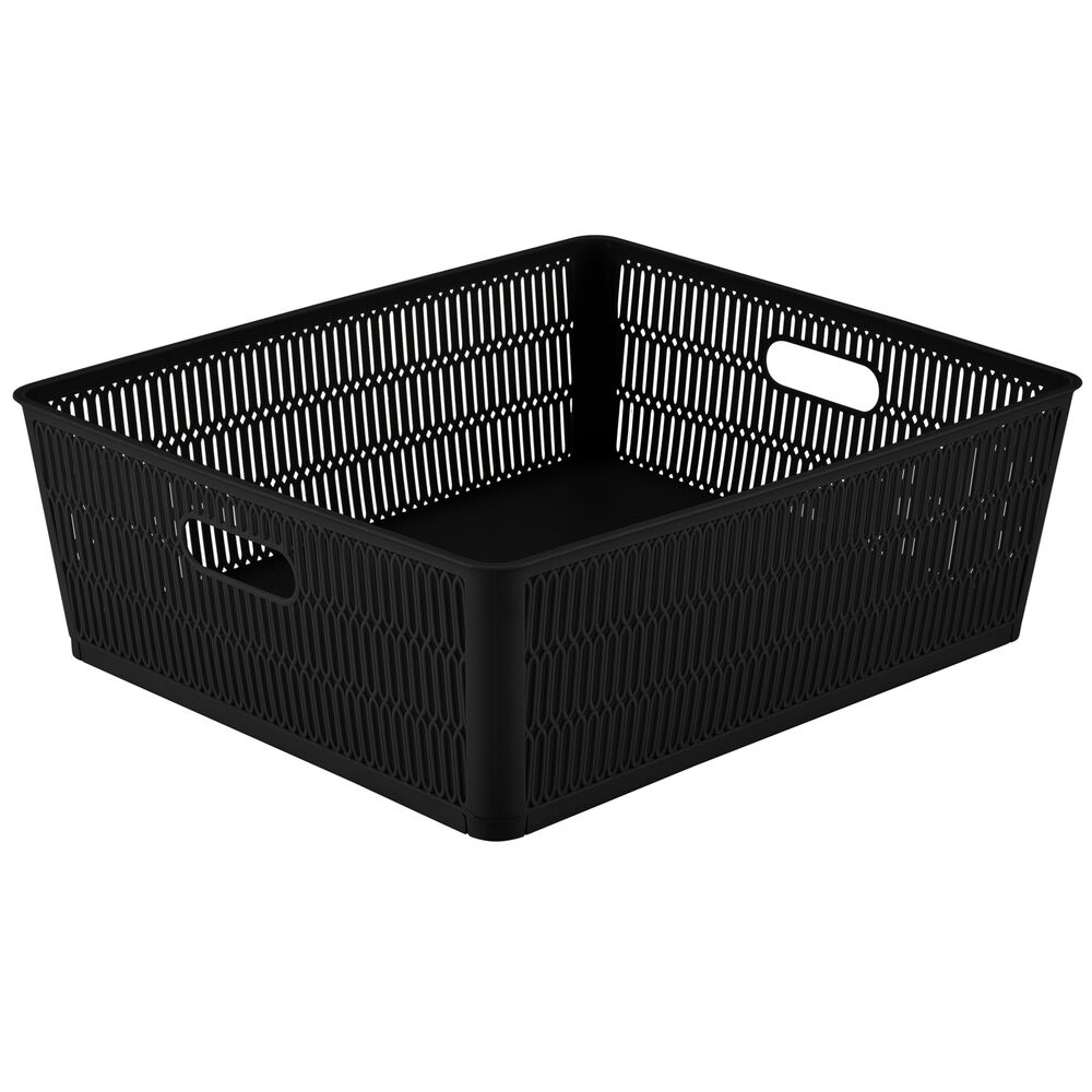 2 Pack Slide 2 Stack It Shallow Storage Tote Baskets in Black Dimension ...