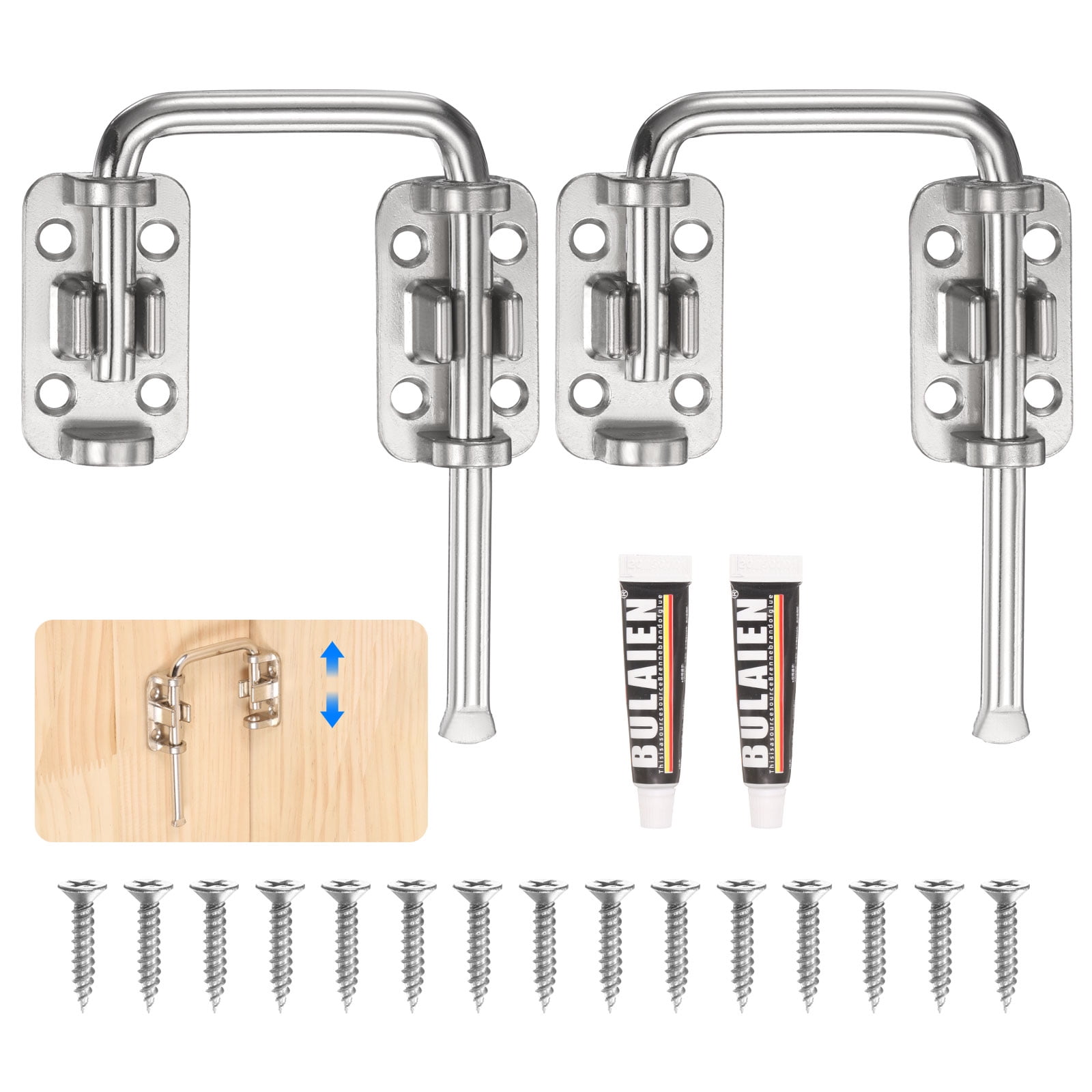 2 Pack Sliding Door Loop Lock Latch, 2.42 Inch Flexible U-Shaped Latch ...