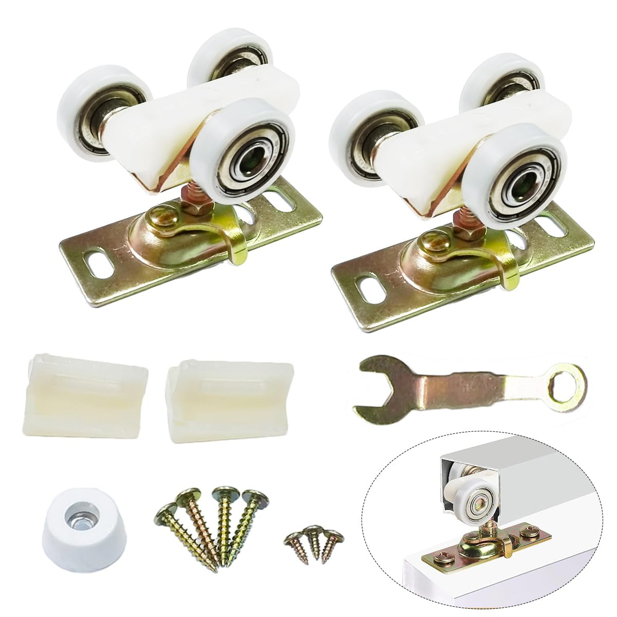 2 Pack Sliding Pocket Door Rollers Replacements Top Hanger Sliding Door Hardware Wheels Assembly ...