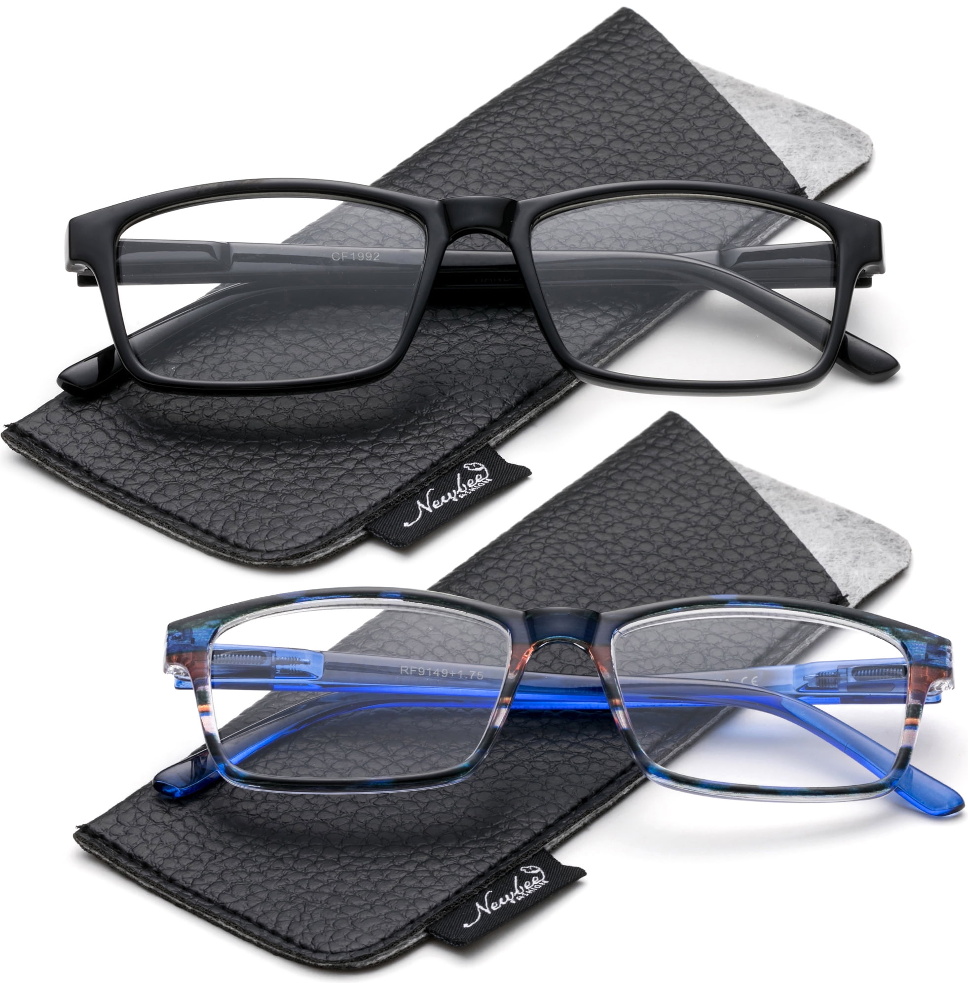 2 Pack Slim Reading Glasses Light Weight Simple Rectangular Shape ...